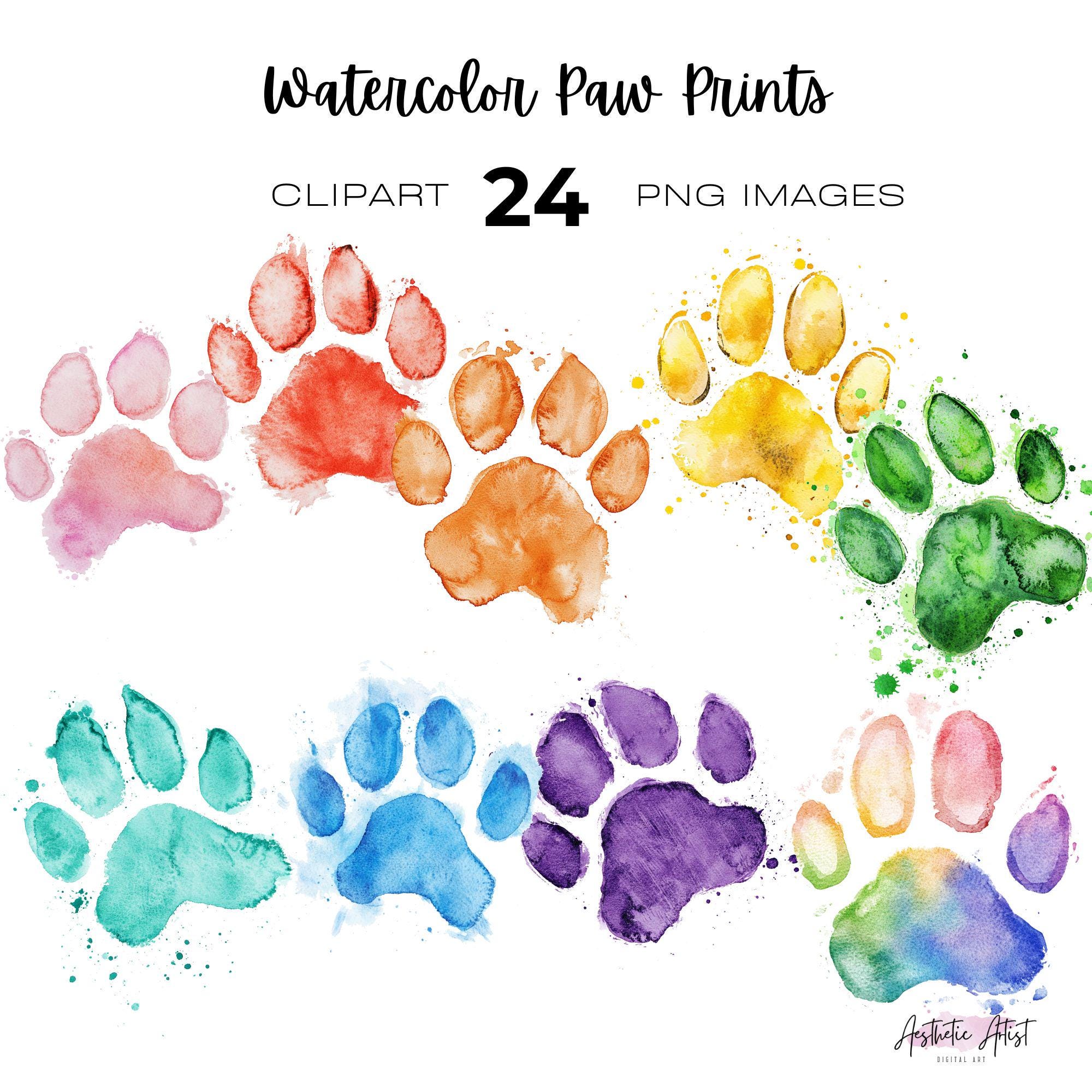 Watercolour Dog Paw Print Clipart, Graphics for Dog Lovers Gift, Paw ...