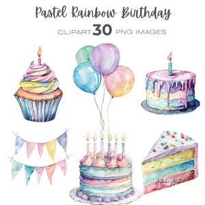 Pastel Rainbow Birthday Clipart, Watercolor Clipart, Birthday Candles ...