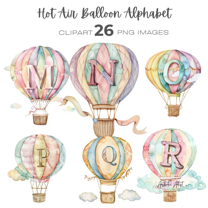 Hot Air Balloon Clipart, Pastel Baby Shower, Nursery Art Clipart - Etsy