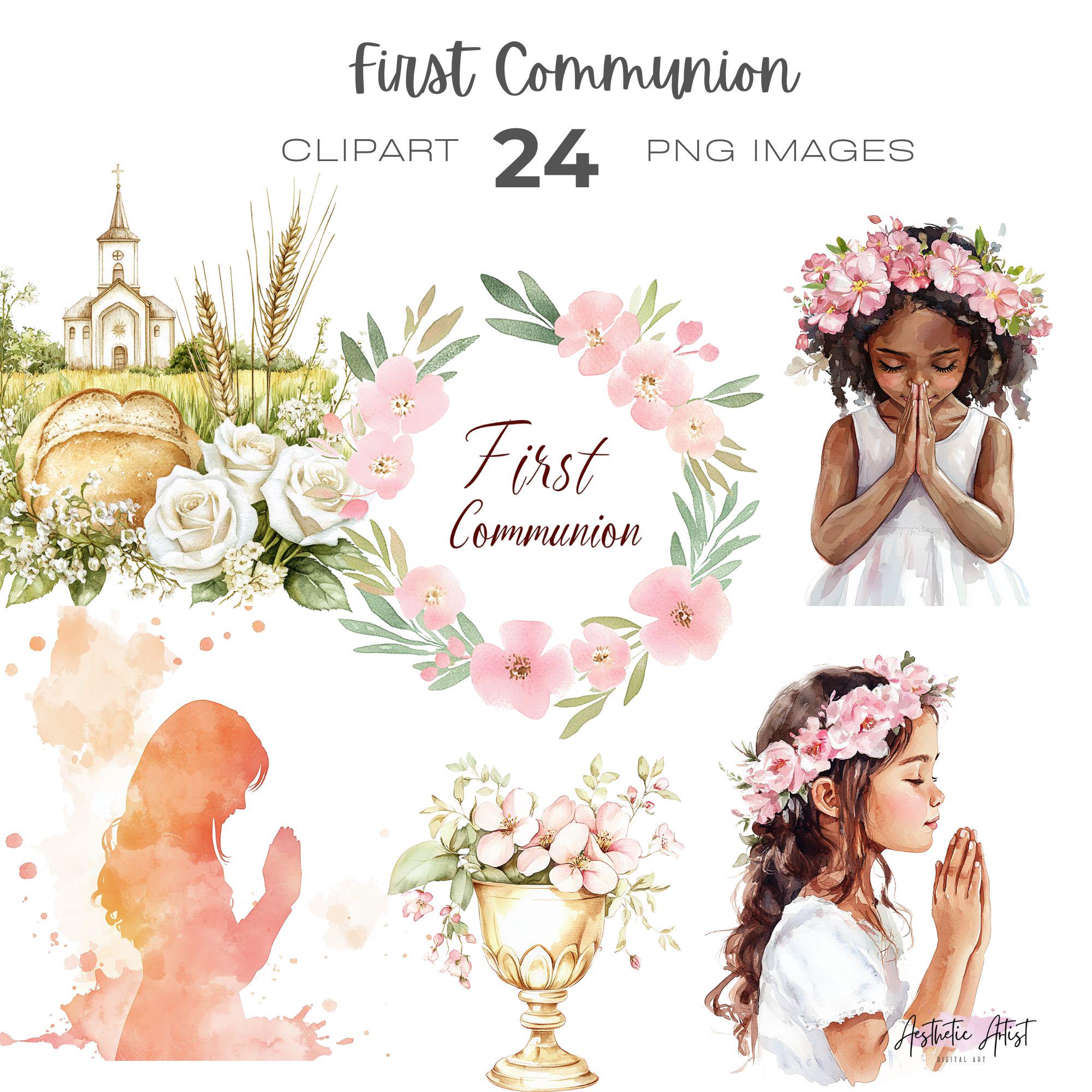 Watercolour Girl First Communion Clipart, Religious, Pink Floral Png ...