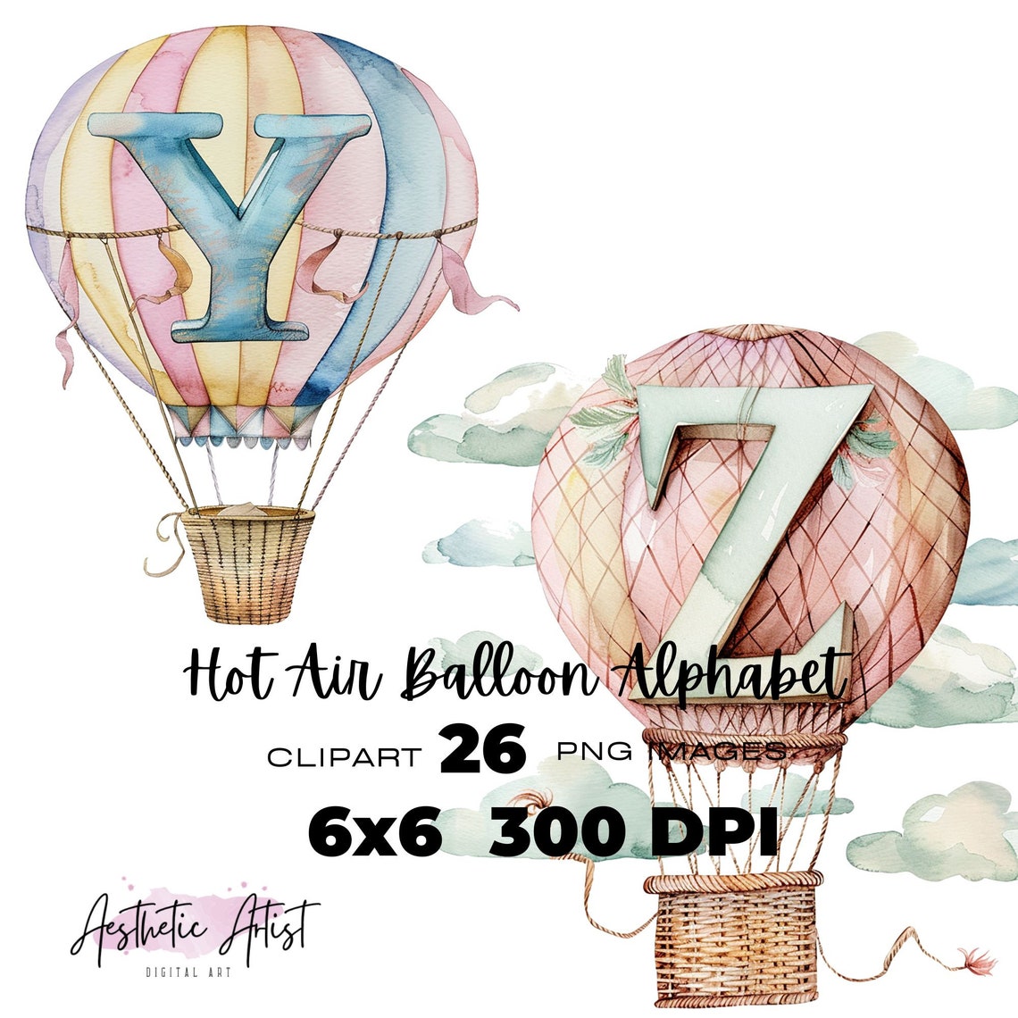 Hot Air Balloon Clipart, Pastel Baby Shower, Nursery Art Clipart - Etsy