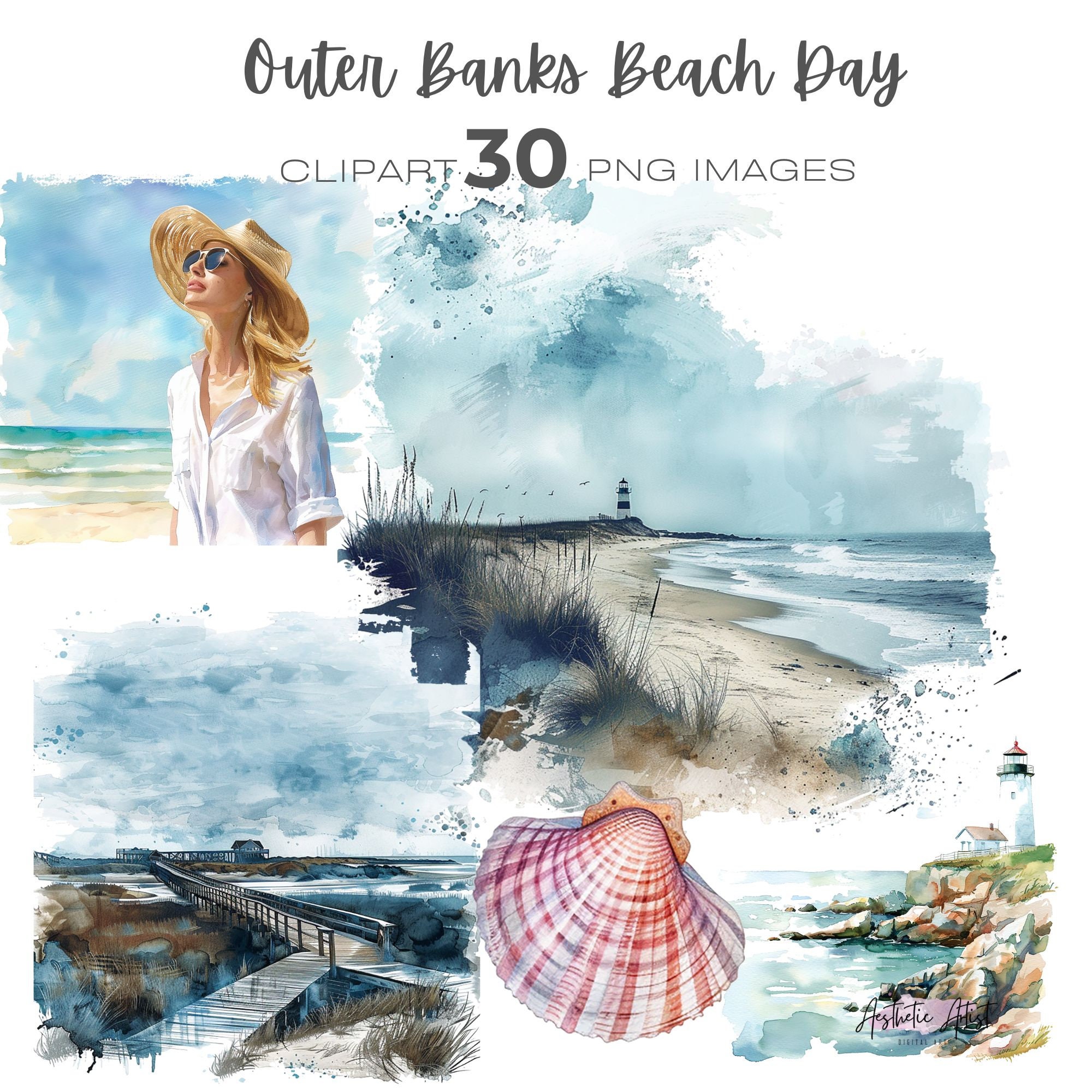 Outer Banks Beach Clipart, Kitty Hawk Png, Beach Day Clip Art, Classic ...