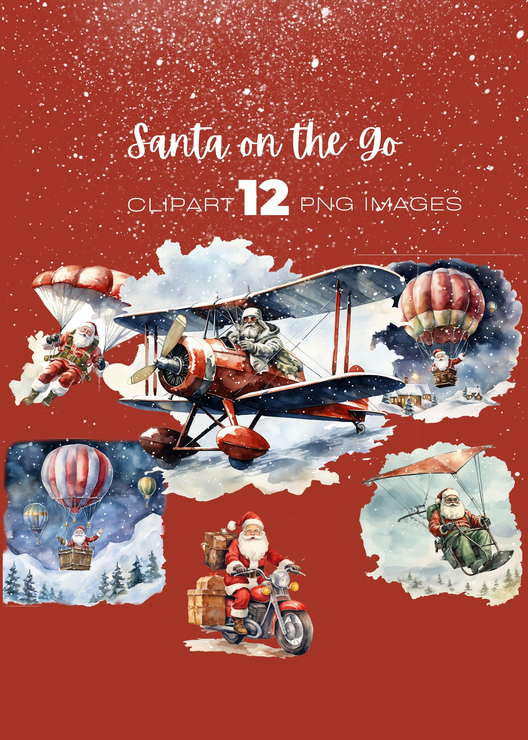 Santa on the Go Christmas Clipart, Xmas Png, Motorcycle Santa Clip Art ...