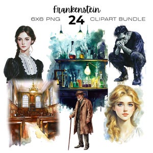 Watercolour Frankenstein Clipart, Mary Shelley, Gothic Book, Literary ...