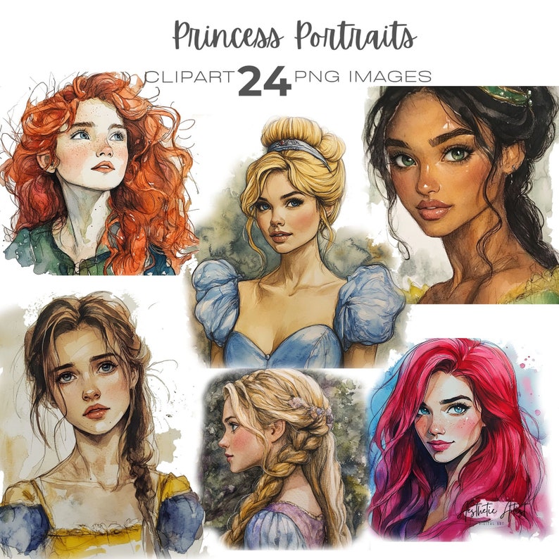 Princess Portraits Clipart, Pen and Ink Fairy Tale, Fairy Tale Princess ...