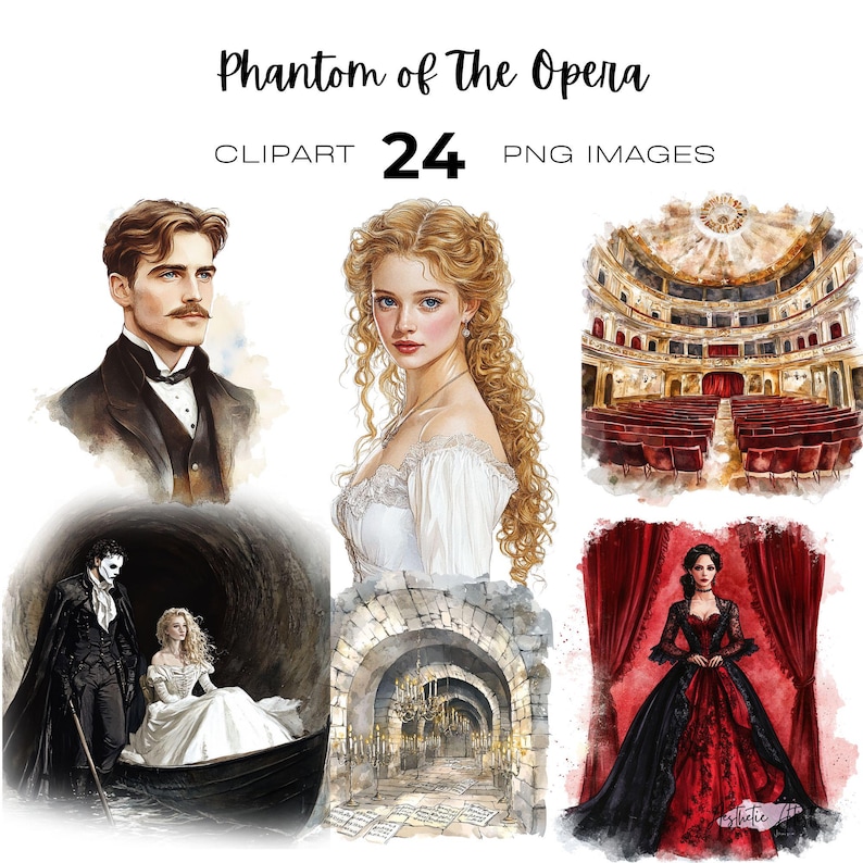 Watercolour Phantom of the Opera Clipart, Opera House, Fantasy Book ...