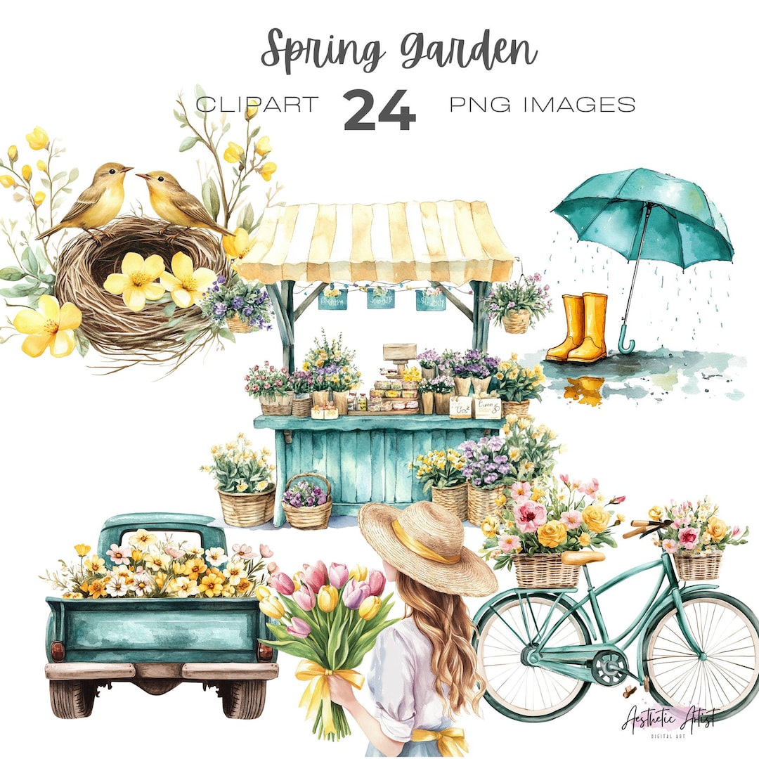 Watercolour Spring Garden Clipart, Graphics for Planners, Spring ...