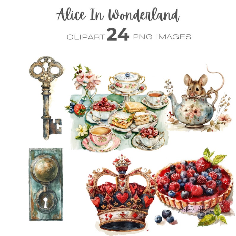 Alice in Wonderland Clipart, White Rabbit, Mad Hatter, Tea Party ...
