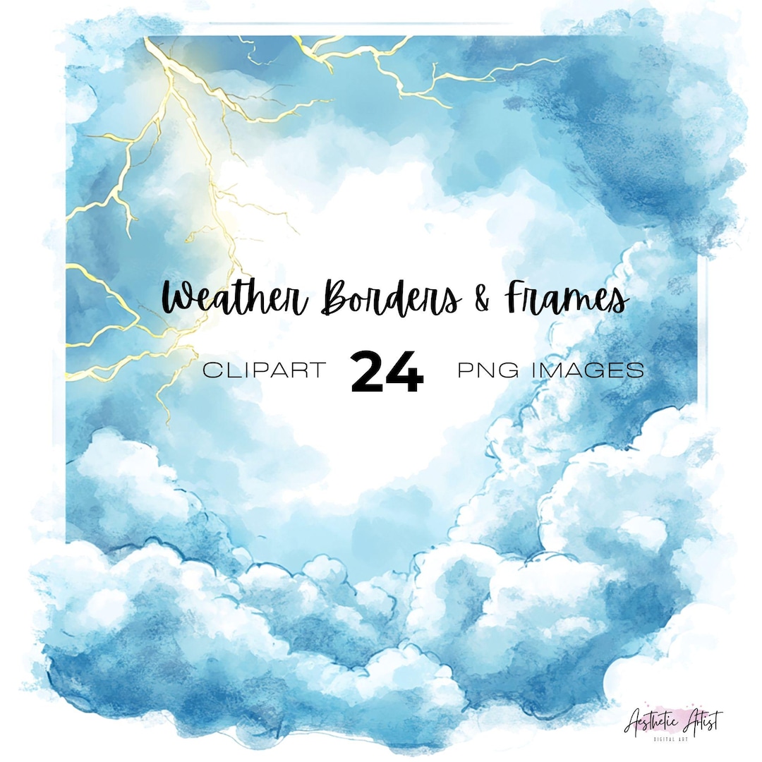 Watercolour Weather Frames and Borders Clipart Bundle, Thunderstorm ...