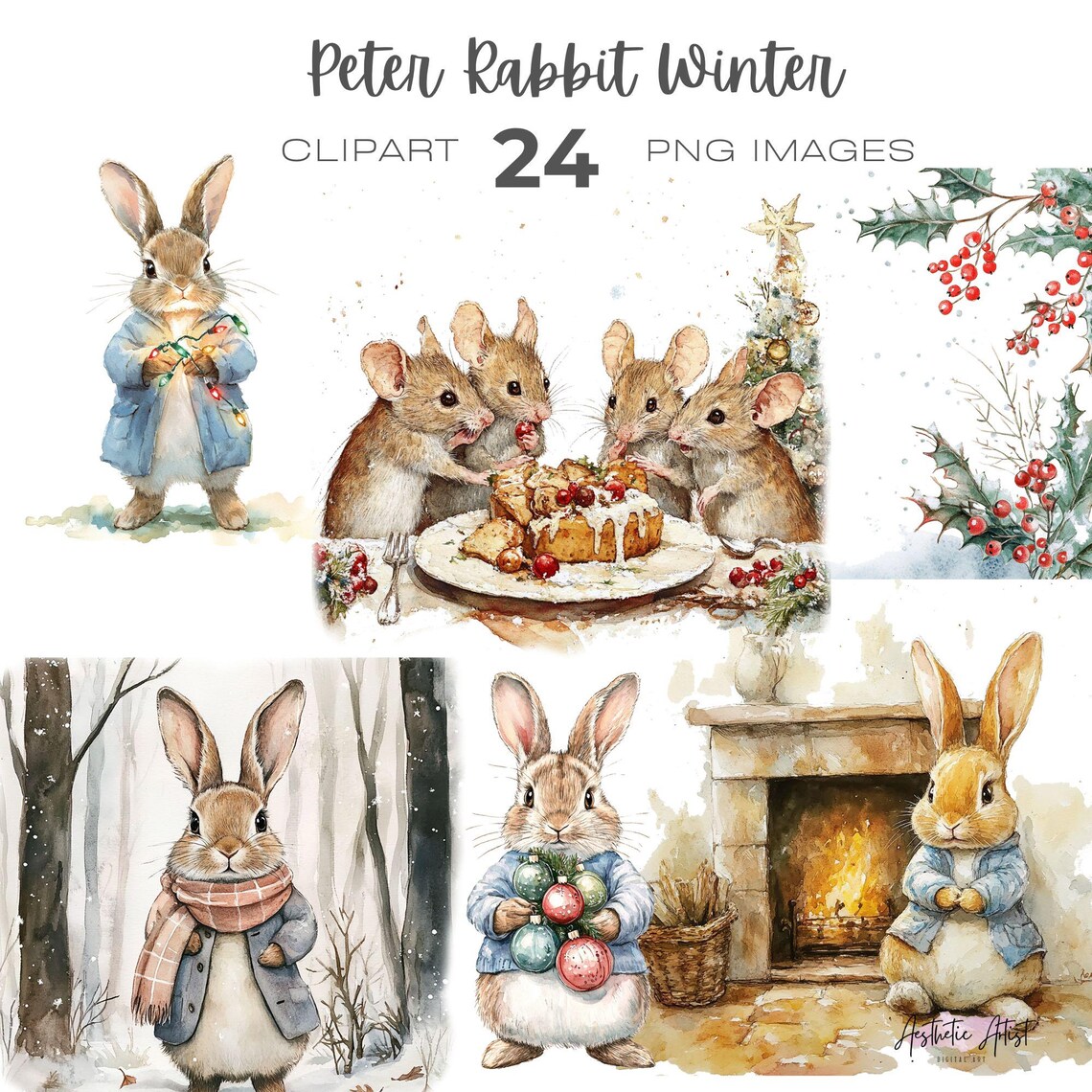 Watercolour Peter Rabbit Winter Clipart Bundle, Beatrix Potter, Bunny ...