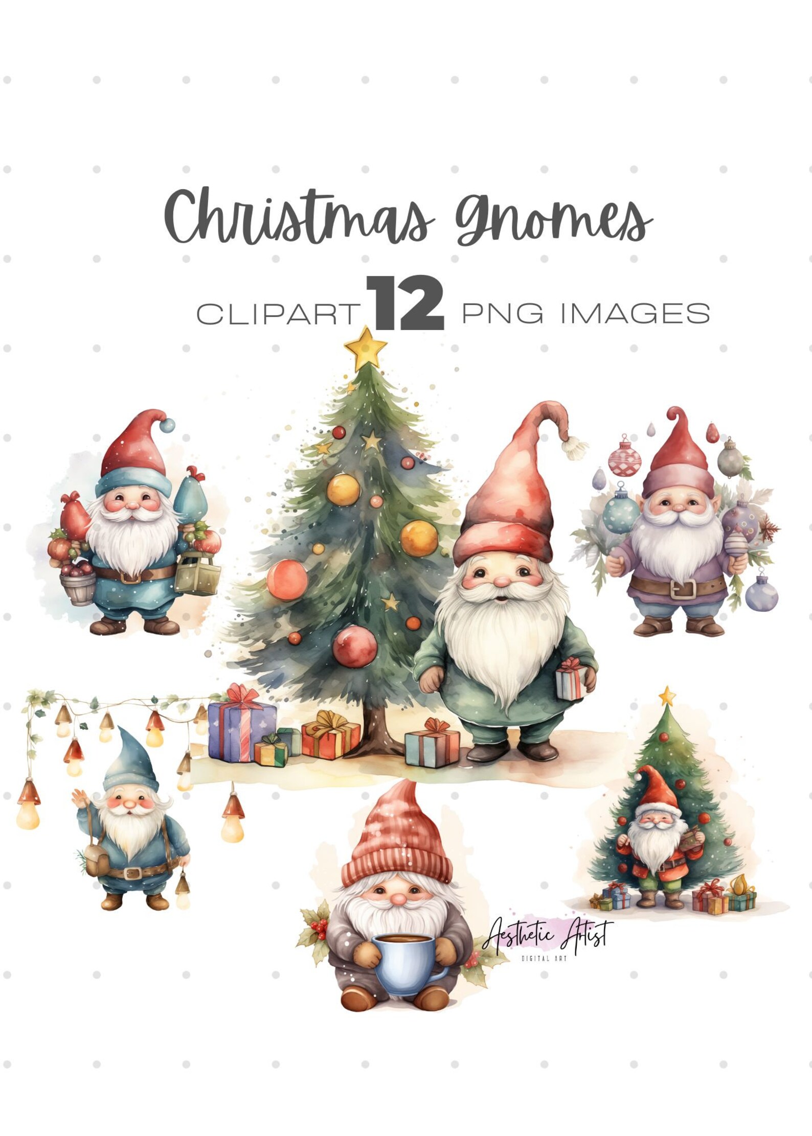 Christmas Gnomes Clipart, Xmas Png, Watercolor Christmas Clip Art ...
