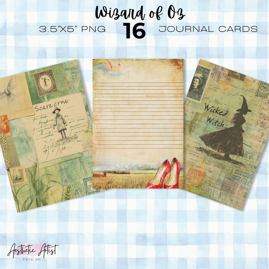 Wizard of Oz Journal Cards, Dorothy Fairy Tale, the Wizard Junk Journal ...