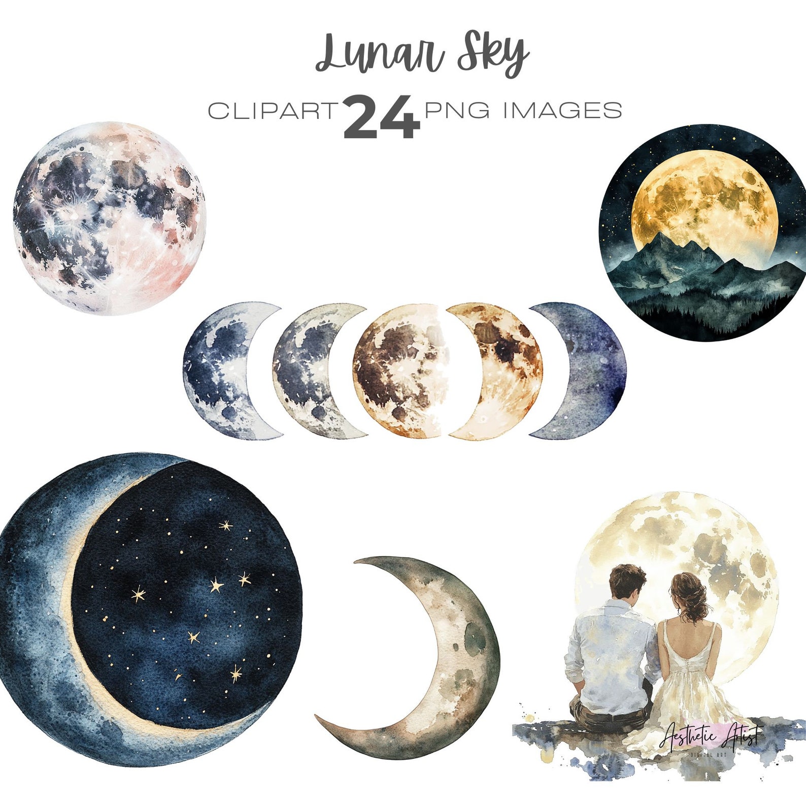 Lunar Sky Clipart, Celestial Png, Night Sky Clip Art, Moon Clipart ...