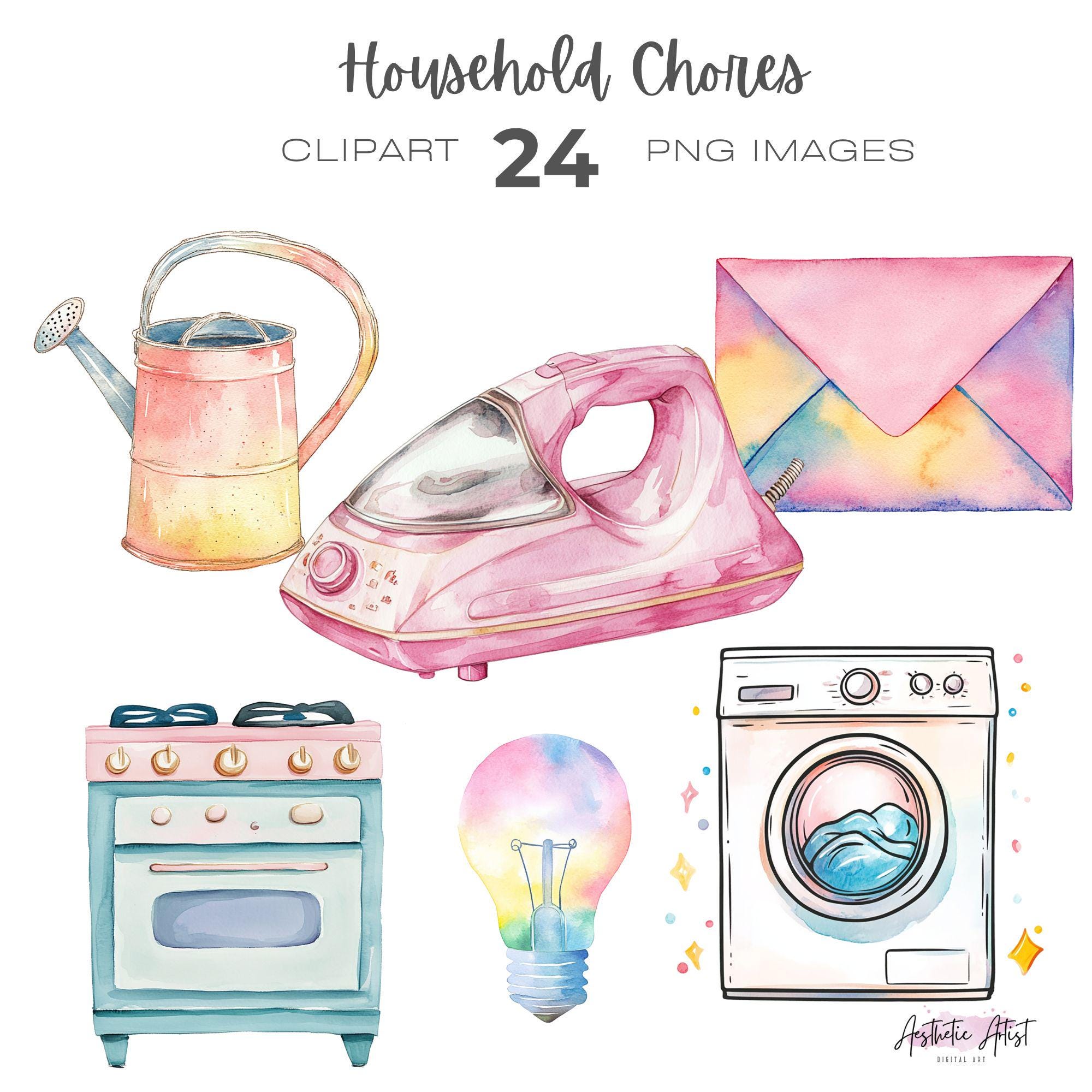 Watercolour Planner Household Chores Clipart, Graphics for Planners ...