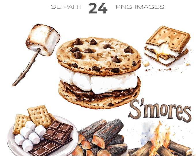 Watercolour S'mores Clipart Bundle, Glamping, Bonfire Clipart, Summer ...