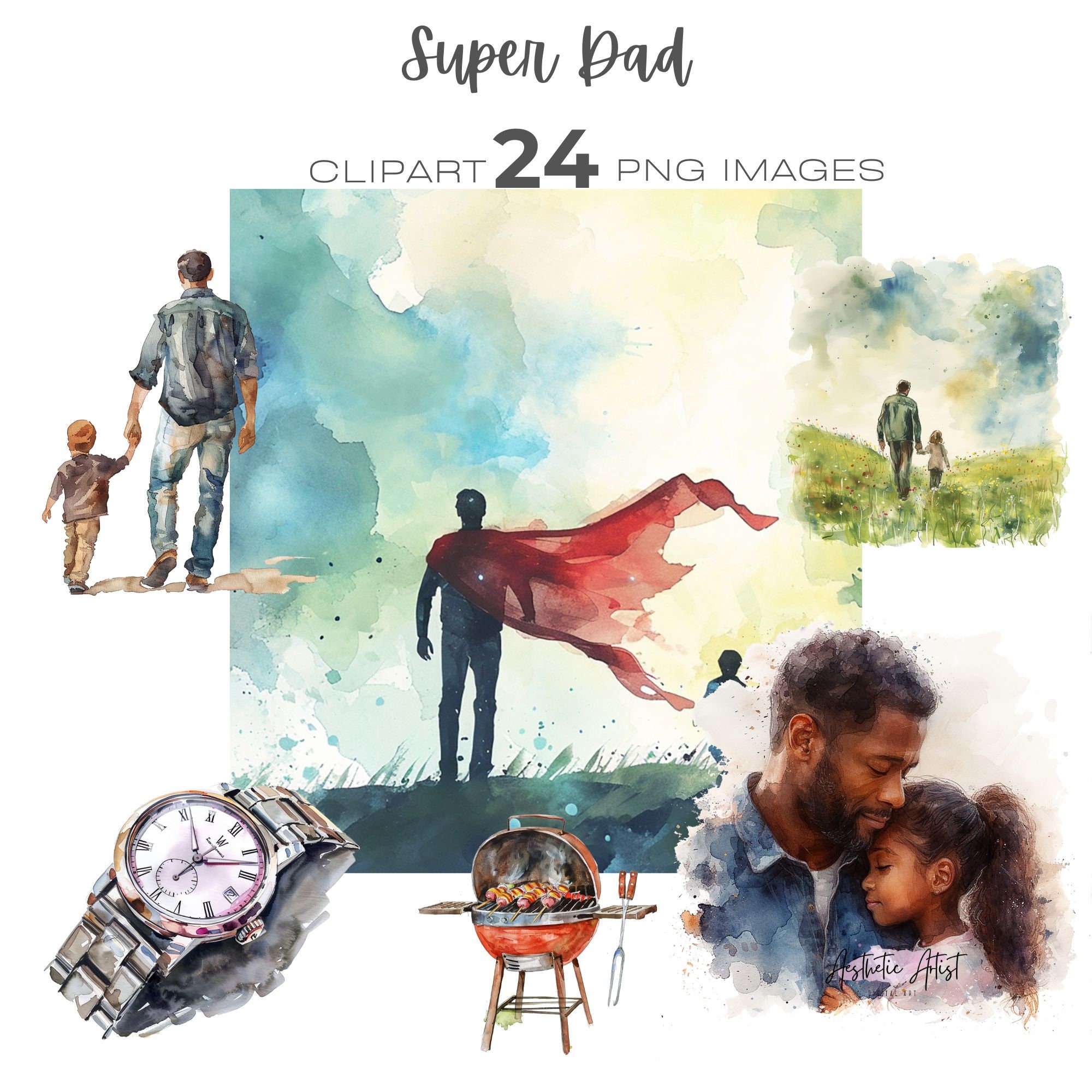 Father's Day Clipart, Super Dad Png, Best Dad Clip Art, BBQ Fishing ...