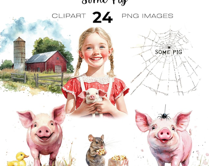 Watercolour Classic Some Pig Clipart, Charlotte's Web, Farm Clipart ...