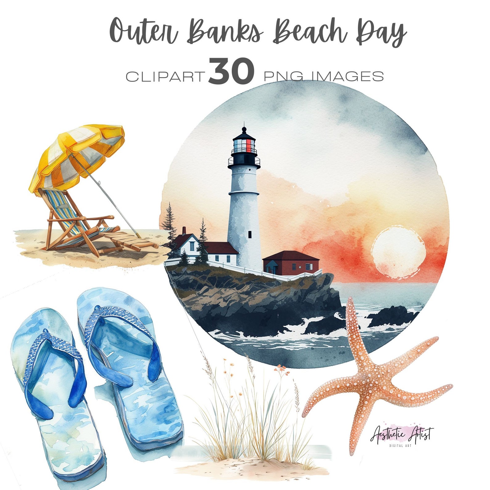 Outer Banks Beach Clipart, Kitty Hawk Png, Beach Day Clip Art, Classic ...