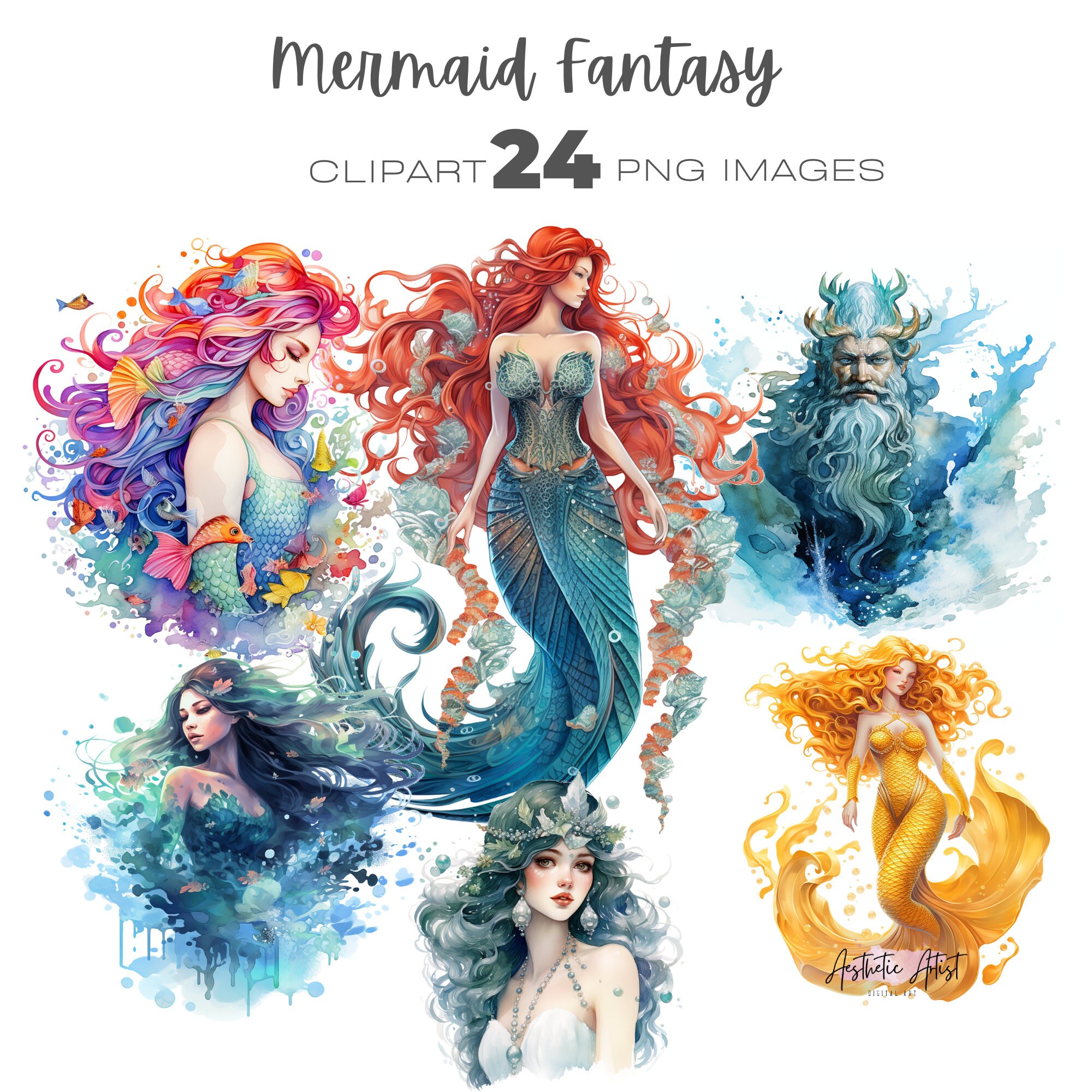 Mermaid Fantasy Clipart, Turquoise Mermaid Clipart PNG, Witches PNG ...
