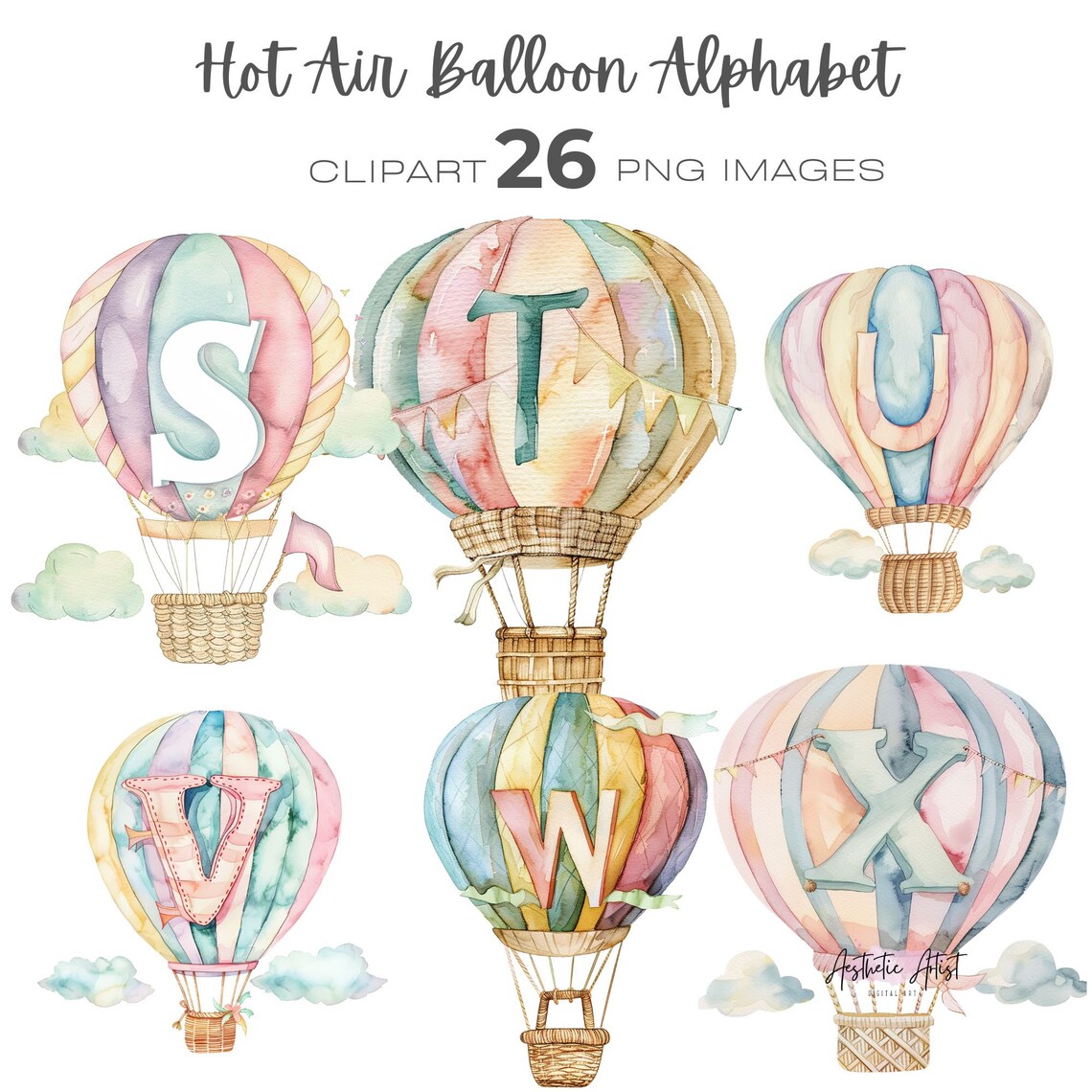 Hot Air Balloon Clipart, Pastel Baby Shower, Nursery Art Clipart - Etsy