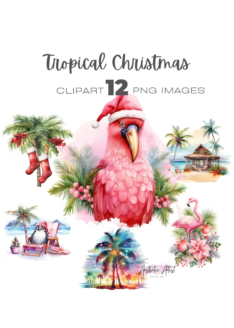 Tropical Christmas Clipart, Xmas Png, Beachy Christmas Clip Art ...