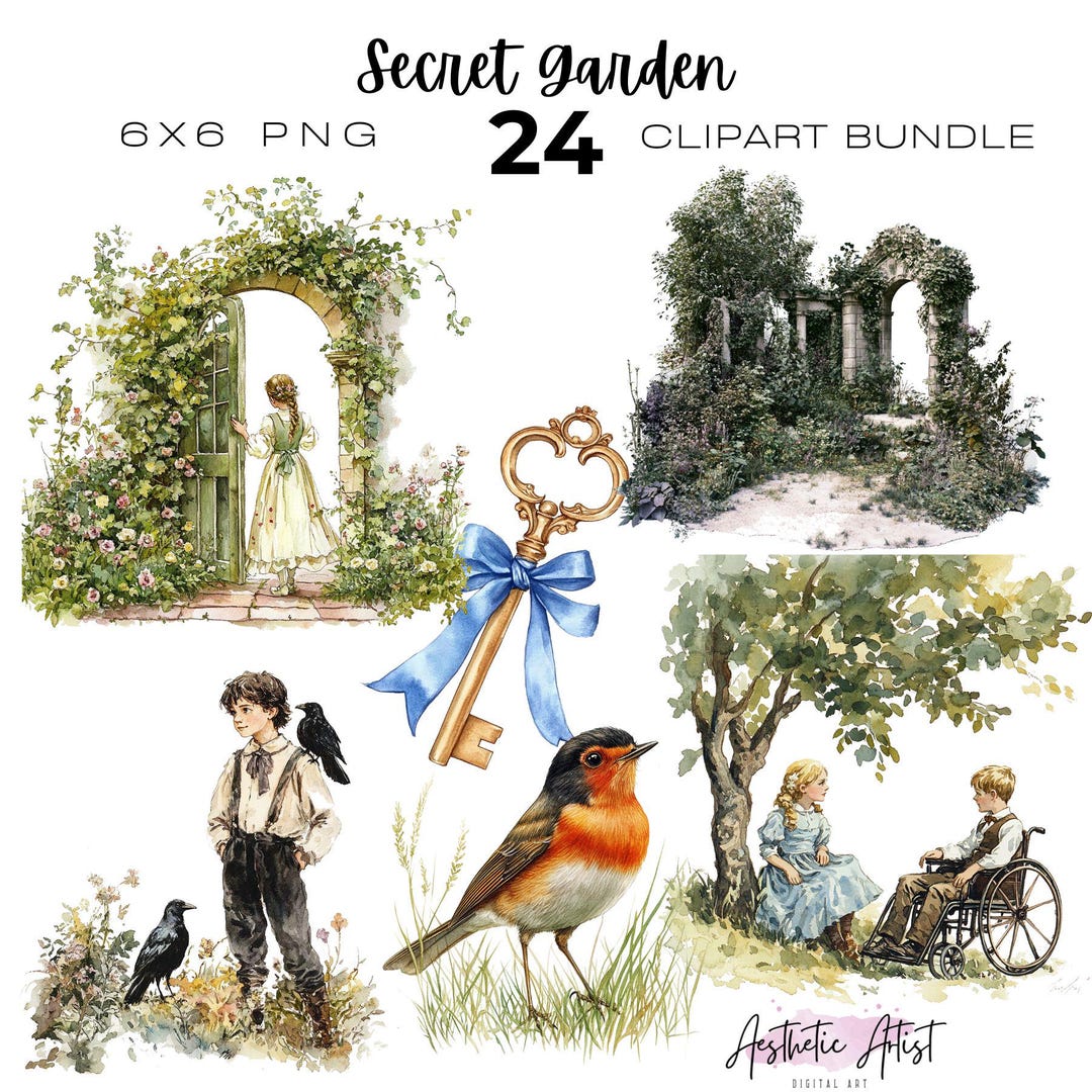 Watercolor the Secret Garden Clipart, Childhood Classic Story, British ...
