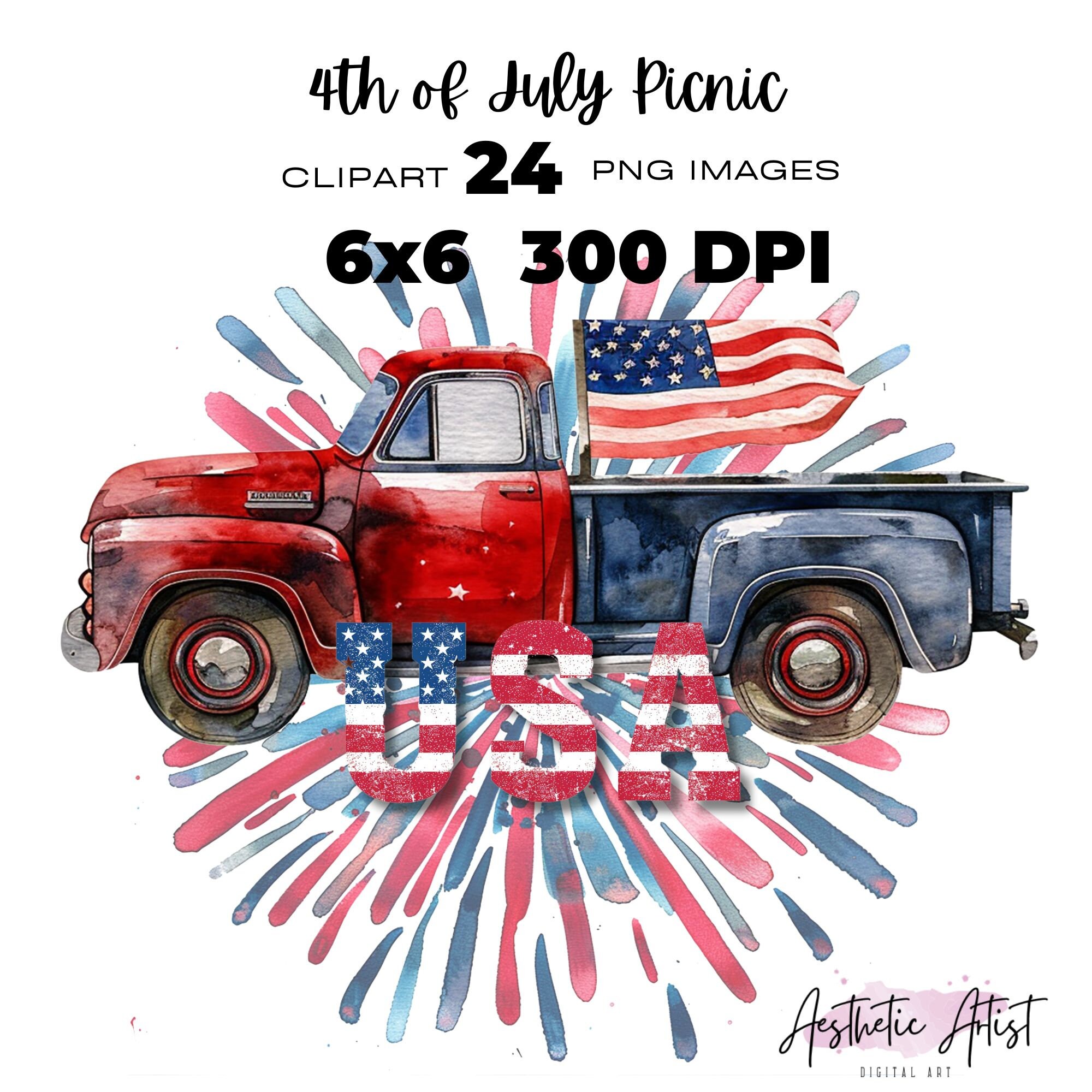 4th of July Picnic Clipart, Summer Png, Patriotic Clip Art, BBQ Bunting ...