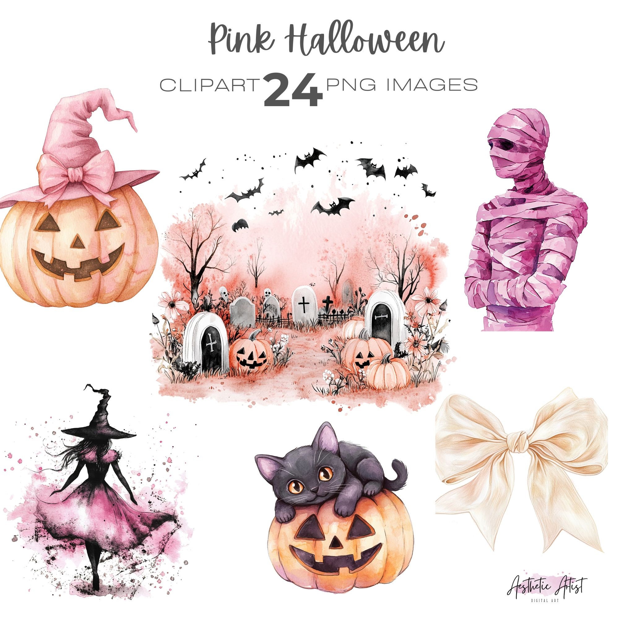 Pink Halloween Clipart, Spooky Png, Pastel Halloween Clip Art, Cute ...