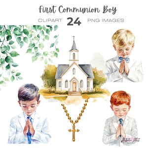 Watercolour Boy First Communion Clipart, Religious, Green Blue First ...