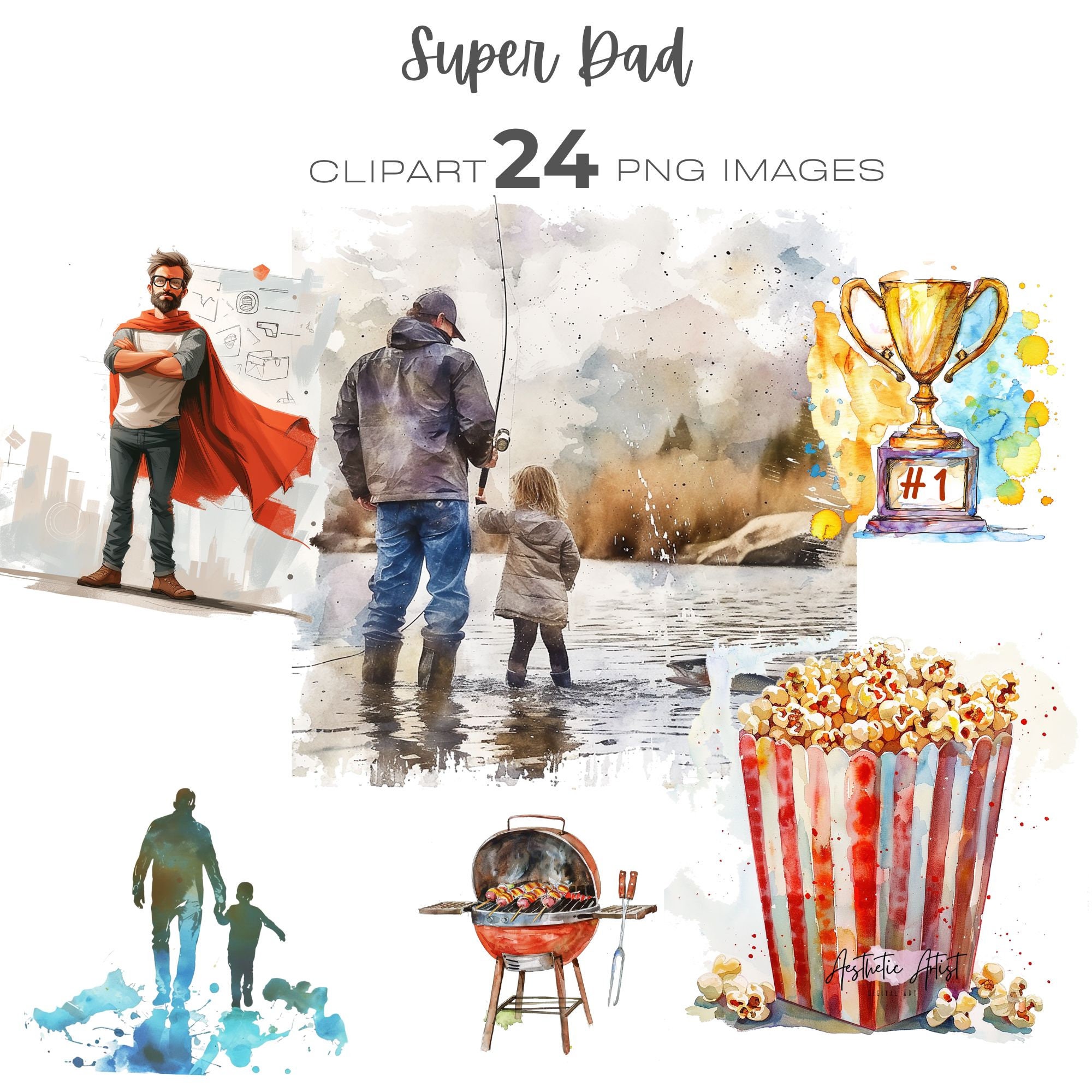 Father's Day Clipart, Super Dad Png, Best Dad Clip Art, BBQ Fishing ...