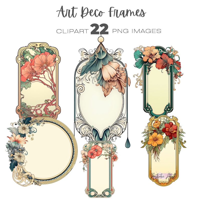 Ornate Floral Borders, Frames and Tags, Art Deco, Cherry Blossom ...