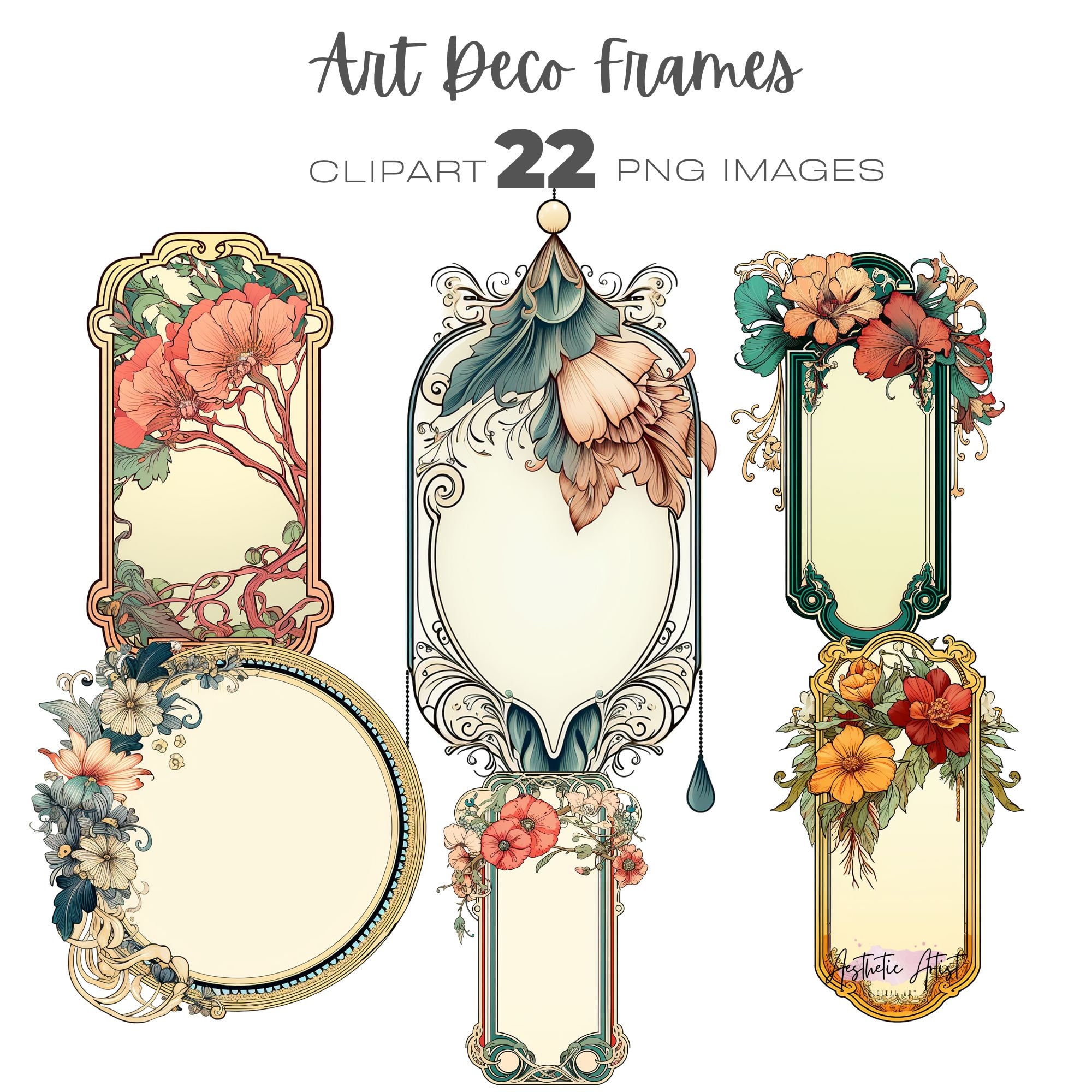 Ornate Floral Borders, Frames and Tags, Art Deco, Cherry Blossom ...