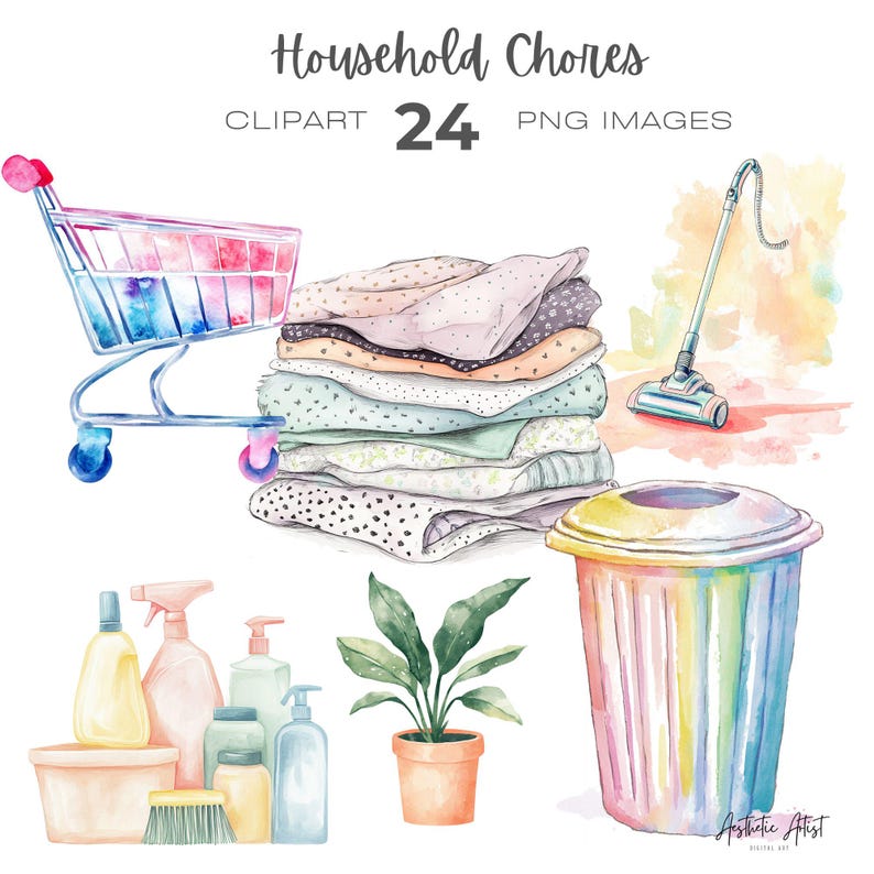 Watercolour Planner Household Chores Clipart, Graphics for Planners ...