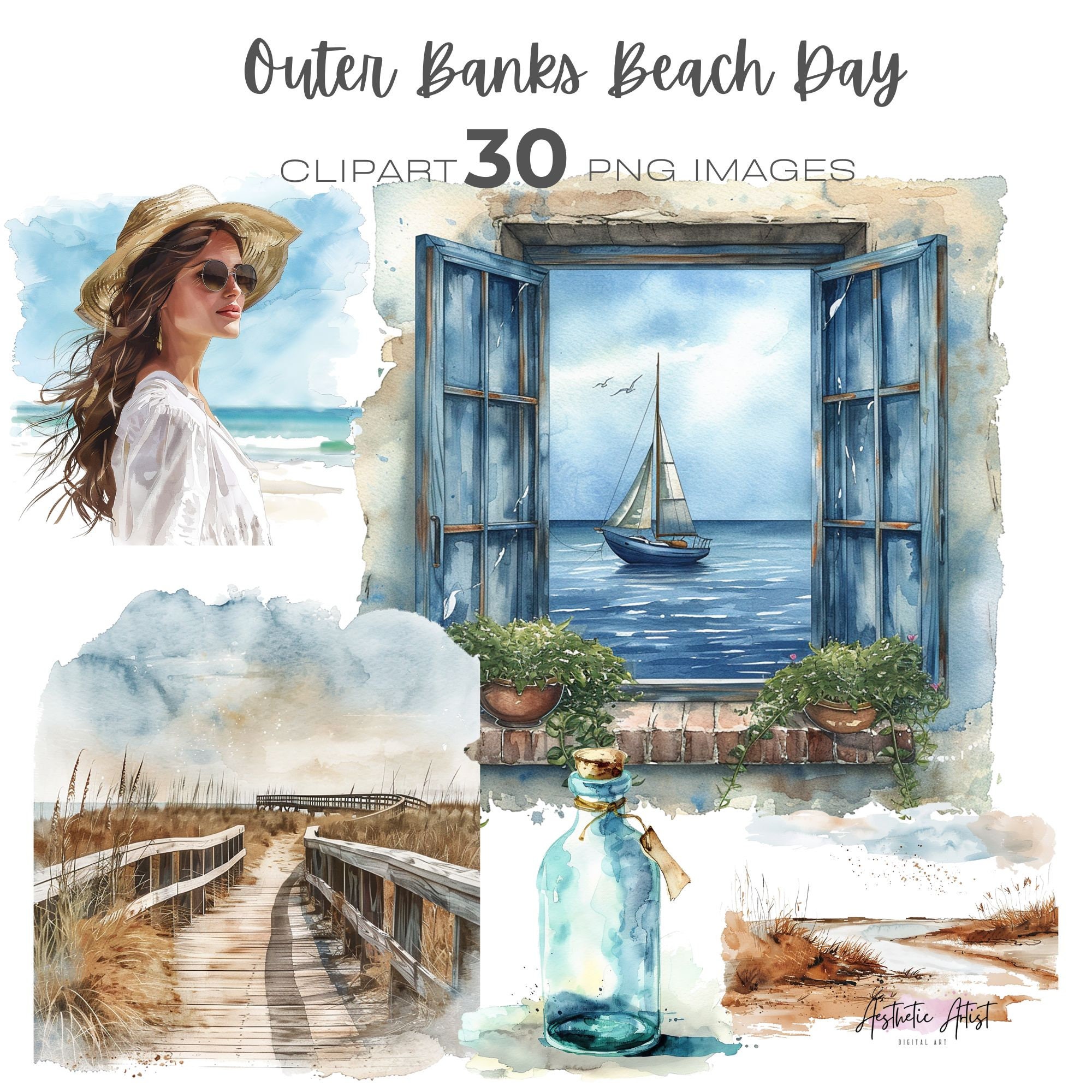 Outer Banks Beach Clipart, Kitty Hawk Png, Beach Day Clip Art, Classic ...