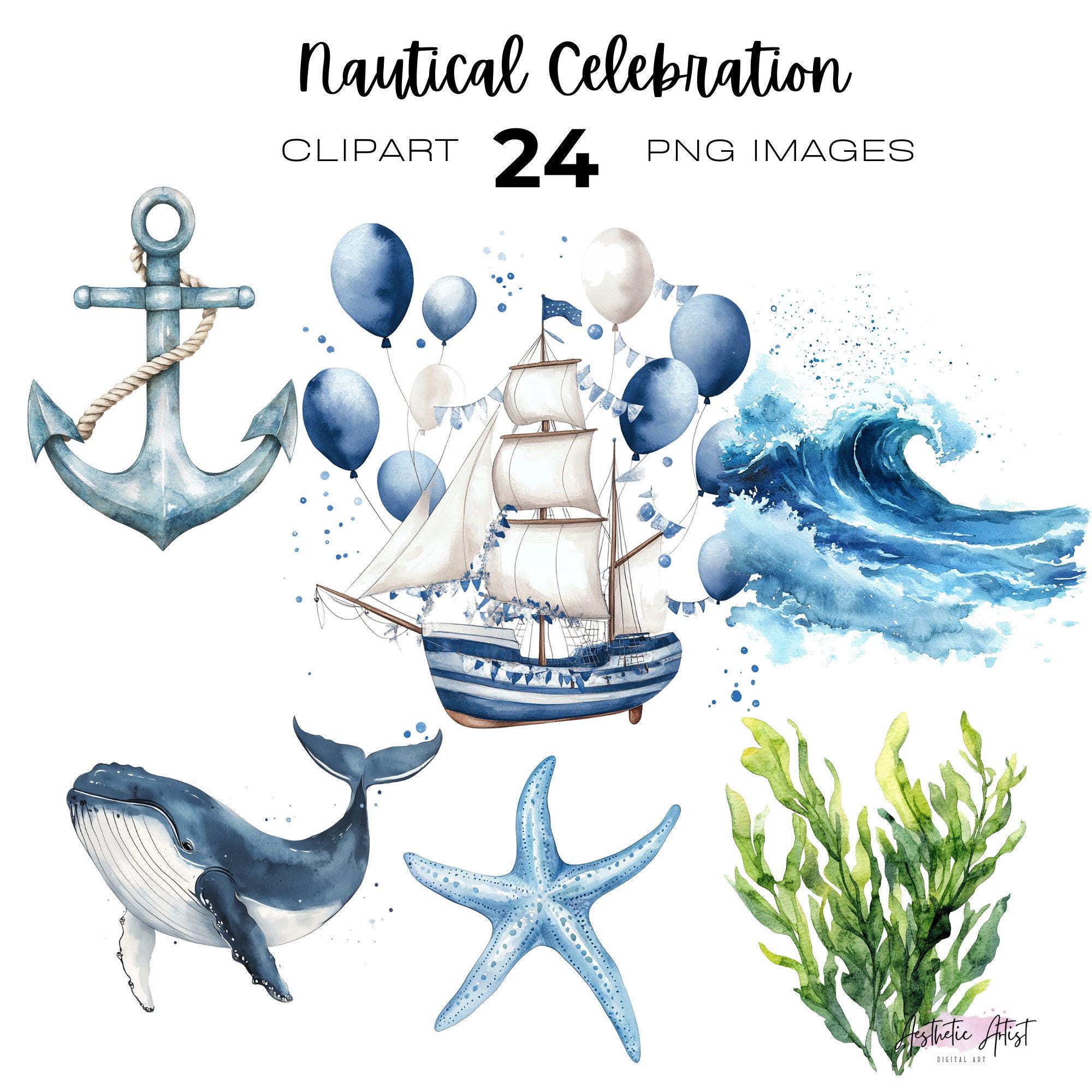Nautical Celebration Clipart, Seaside Birthday Png, Beach Day Birthday ...