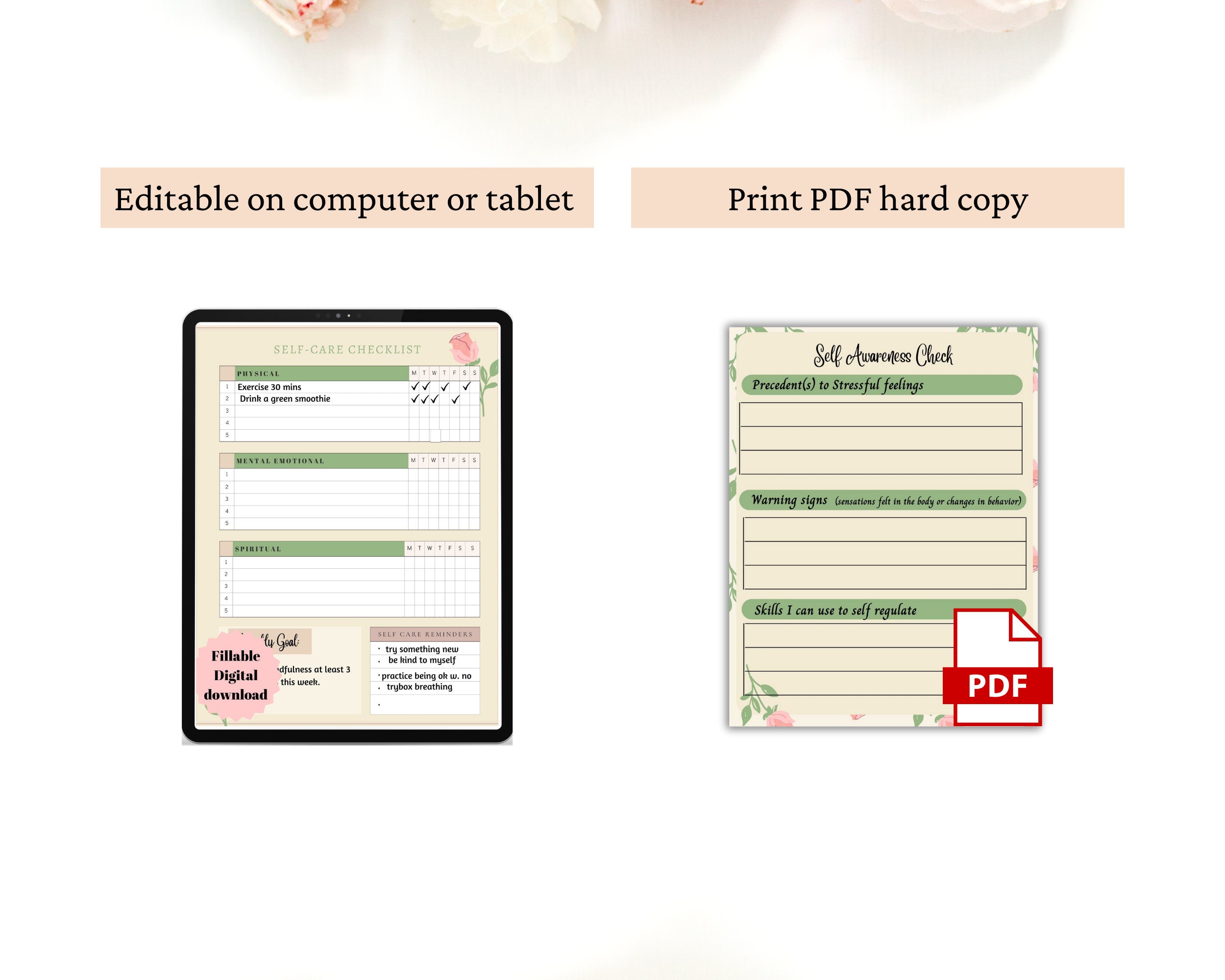 Digital Download, Fillable and Printable Self Care, Positive ...