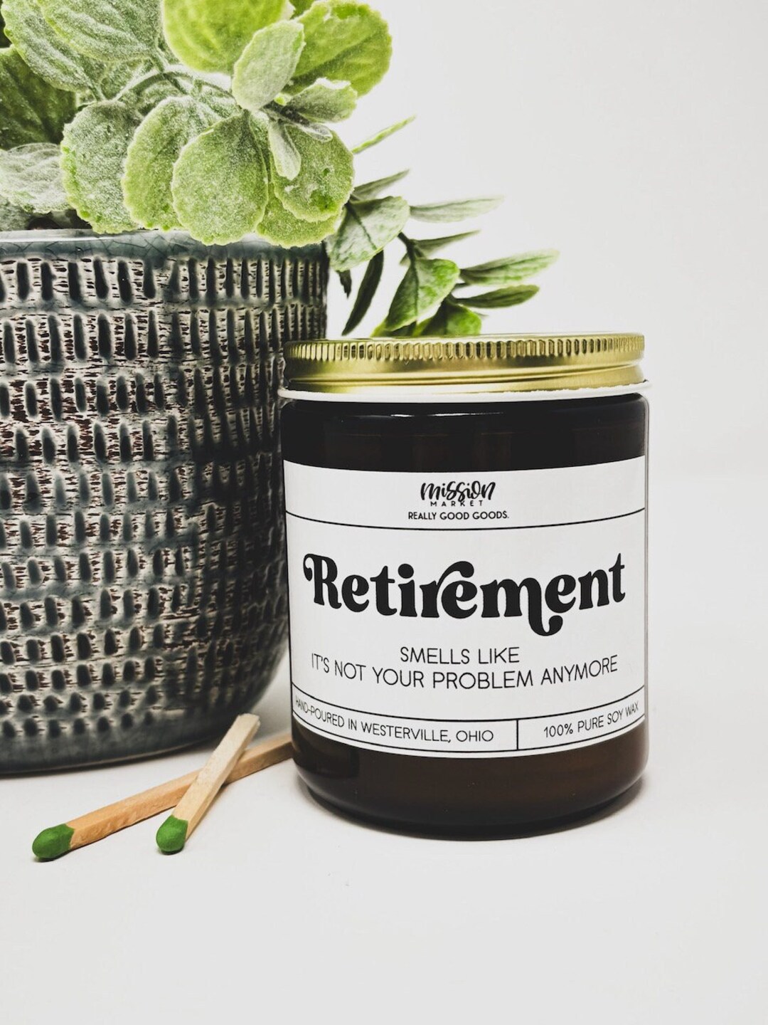 Retirement Candle | Choose Your Scent | Hand-poured 8 Oz. Soy Wax Amber ...