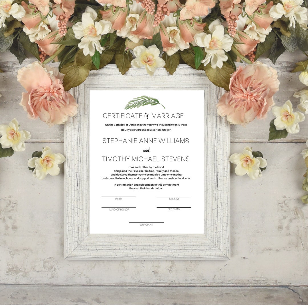 Editable Marriage Certificate Template, Printable Marriage Certificate ...