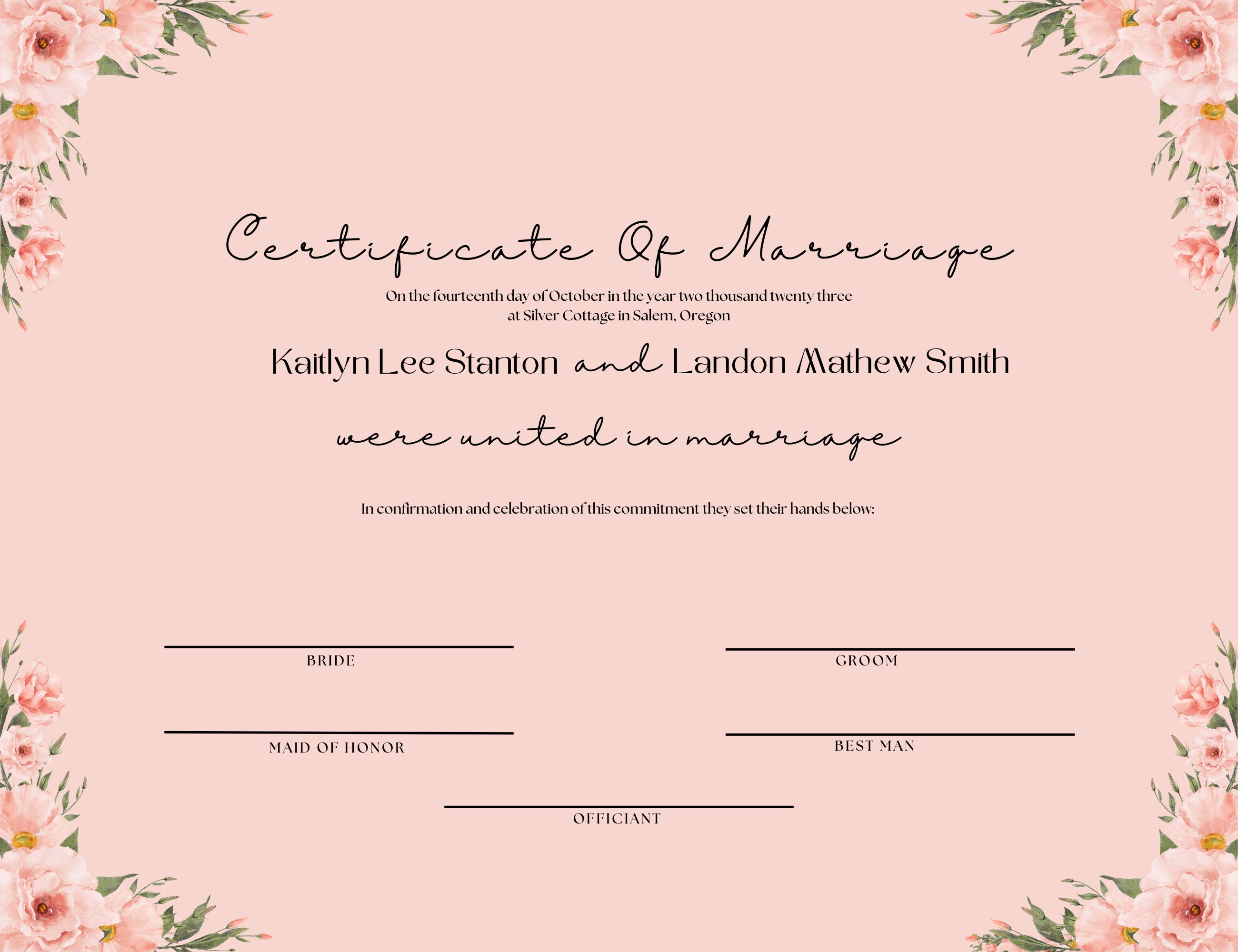 Editable Rose Marriage Certificate Template, Printable Marriage ...