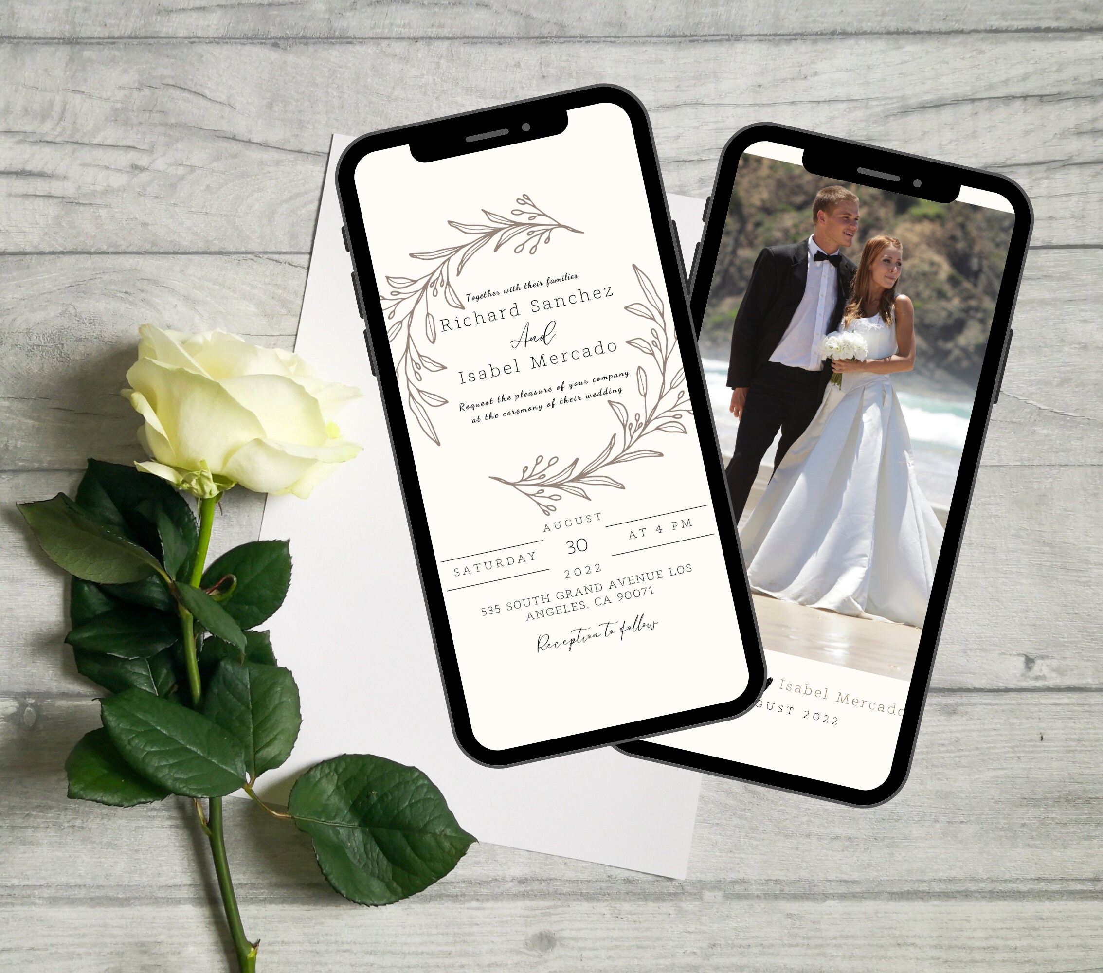 Iris Floral Wreath Wedding Invitation Custom, Simple Modern Sketched ...