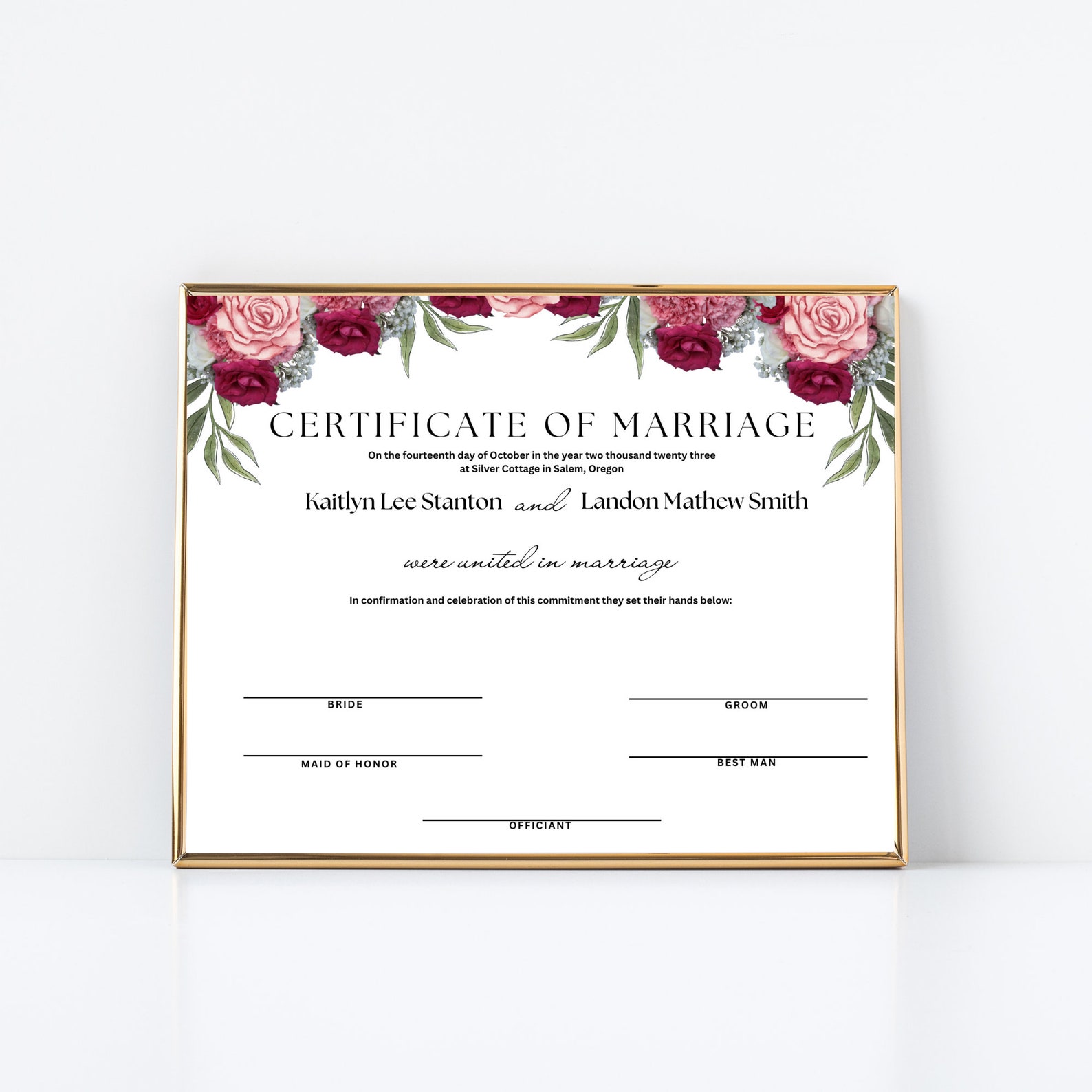 Editable Marriage Certificate Template, Printable Marriage Certificate ...