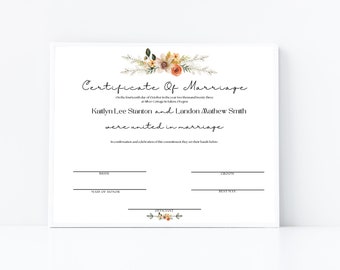 Editable Marriage Certificate Template, Printable Marriage Certificate ...