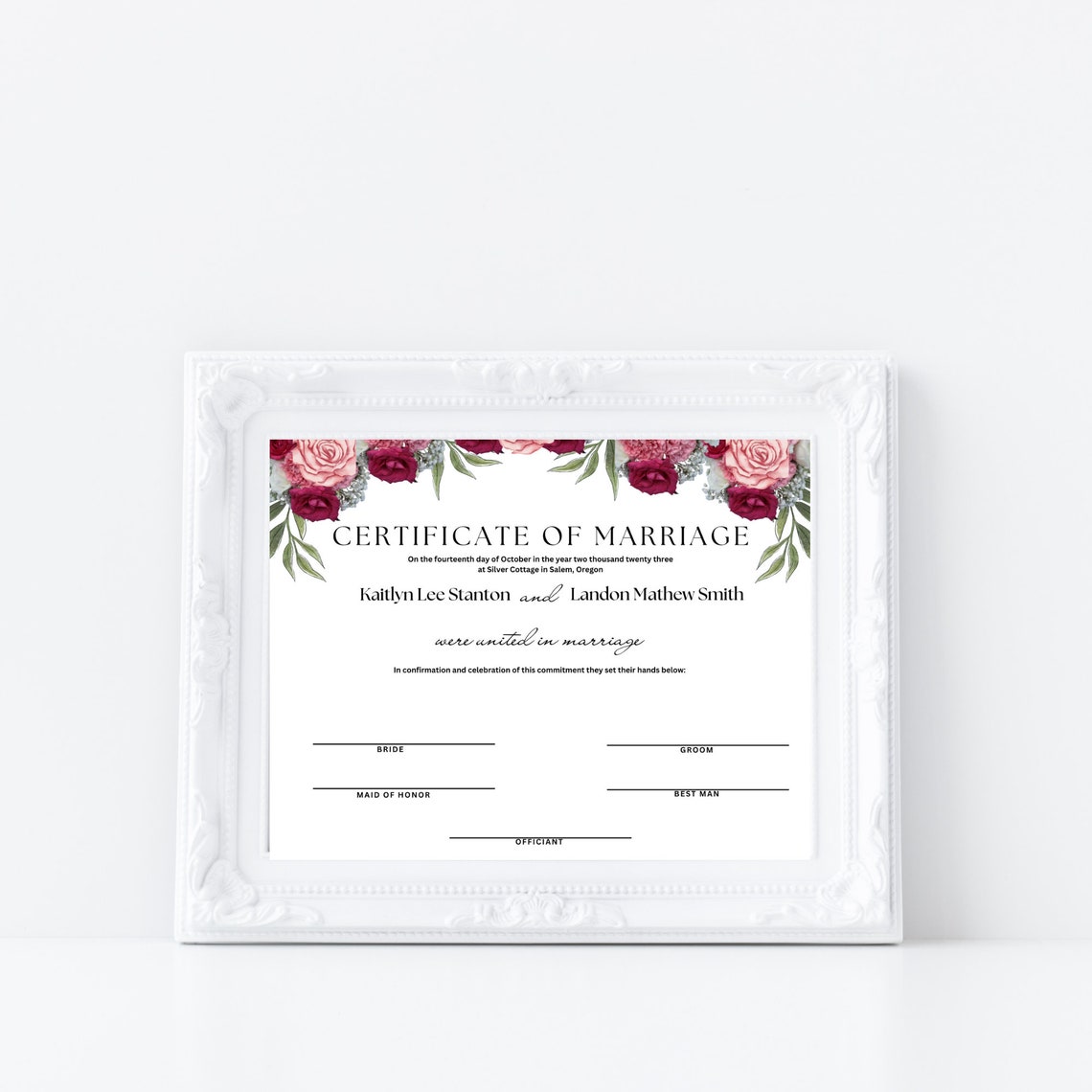Editable Marriage Certificate Template, Printable Marriage Certificate ...
