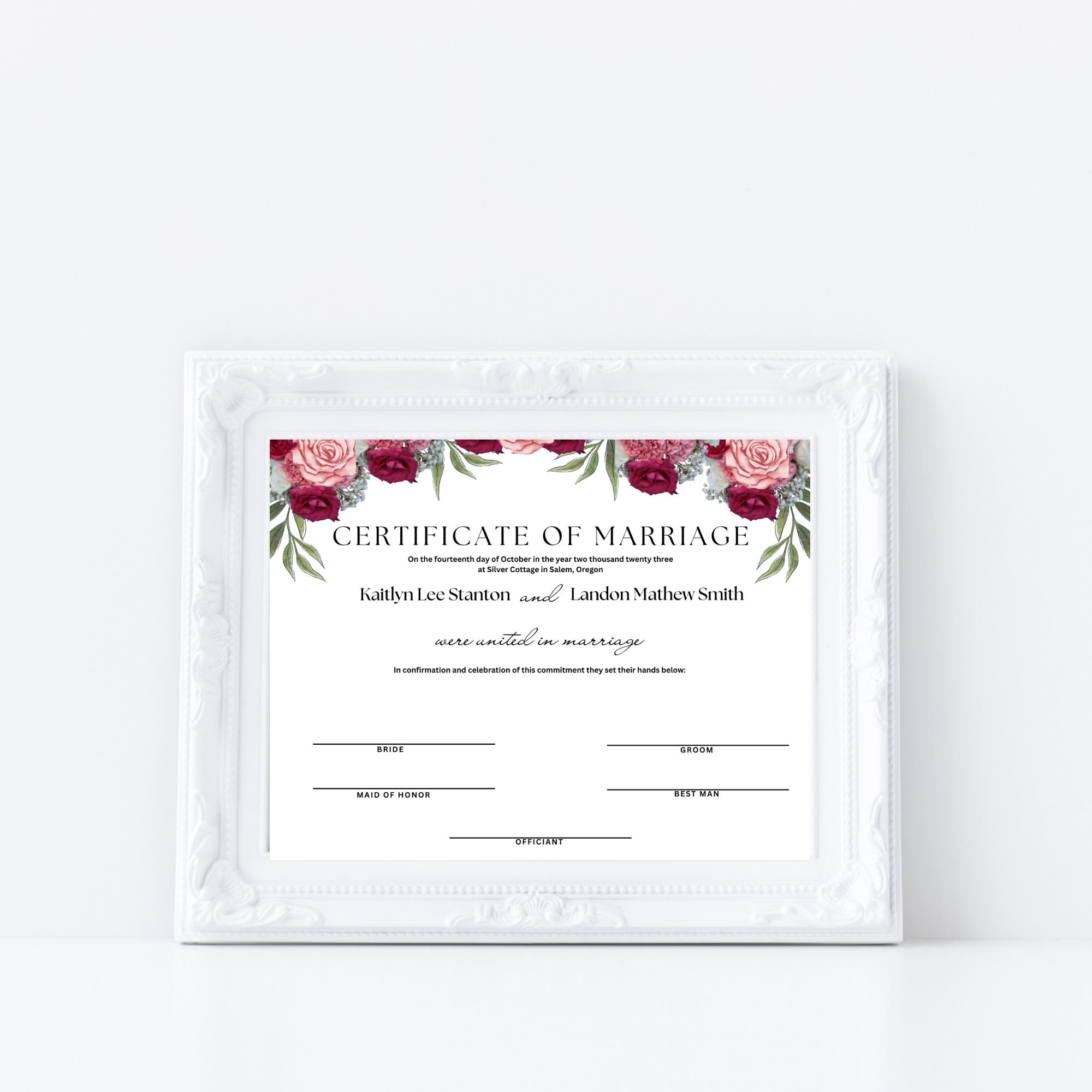 Editable Marriage Certificate Template, Printable Marriage Certificate ...