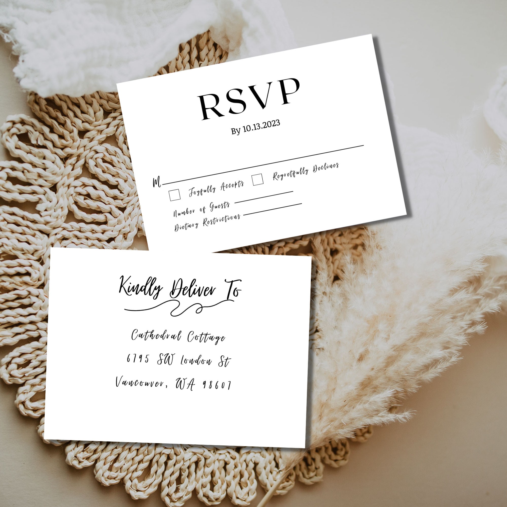 Simple Wedding RSVP Card Template, Modern Wedding Reply Card ...