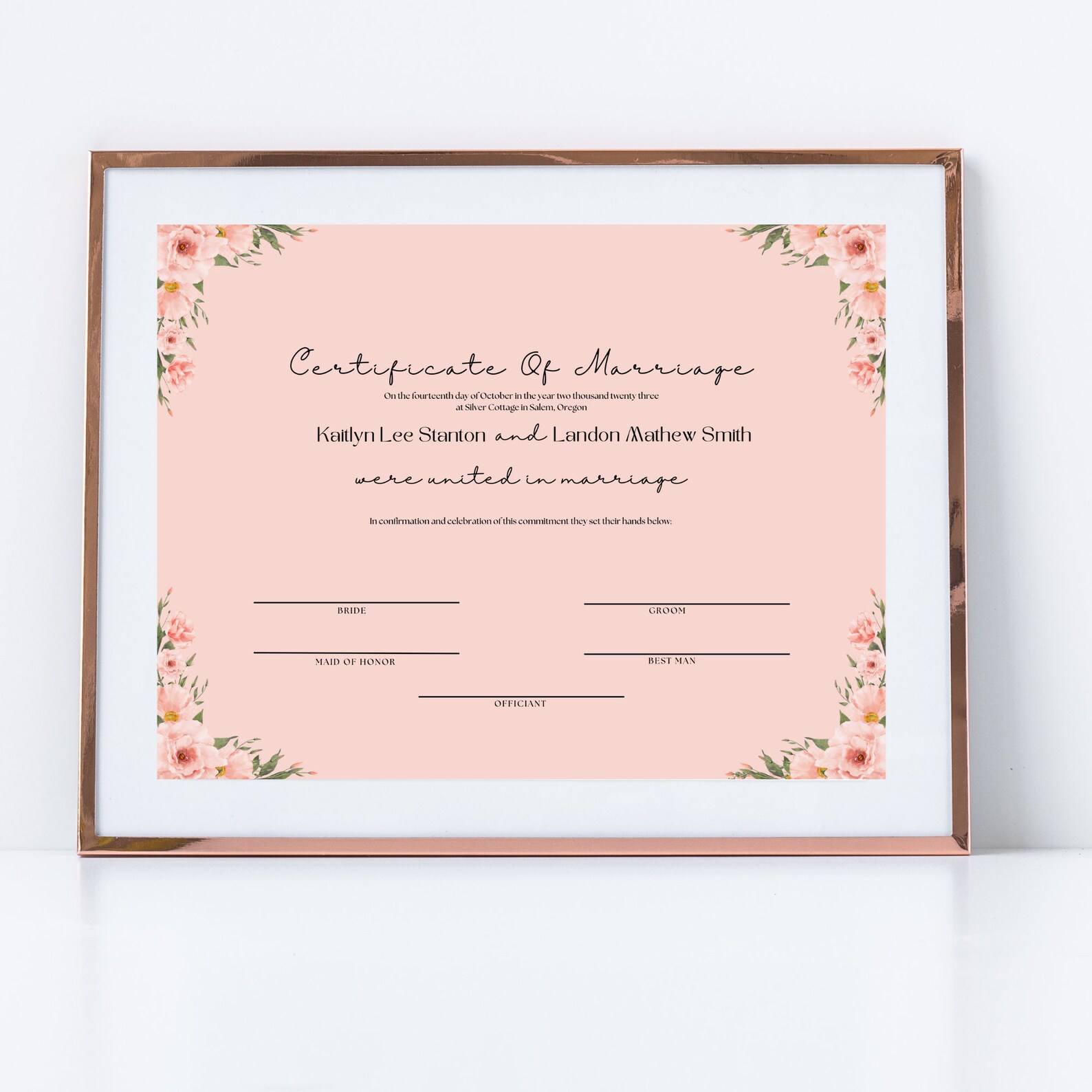 Editable Rose Marriage Certificate Template, Printable Marriage ...
