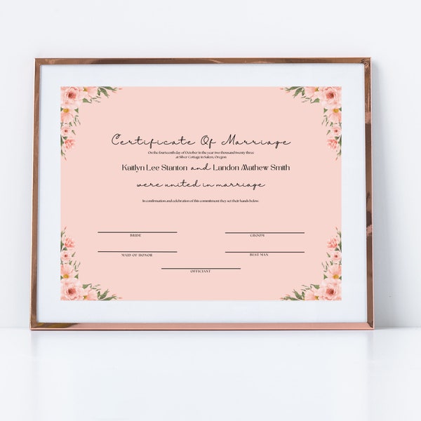 Decorative Marriage Certificate Template - Etsy