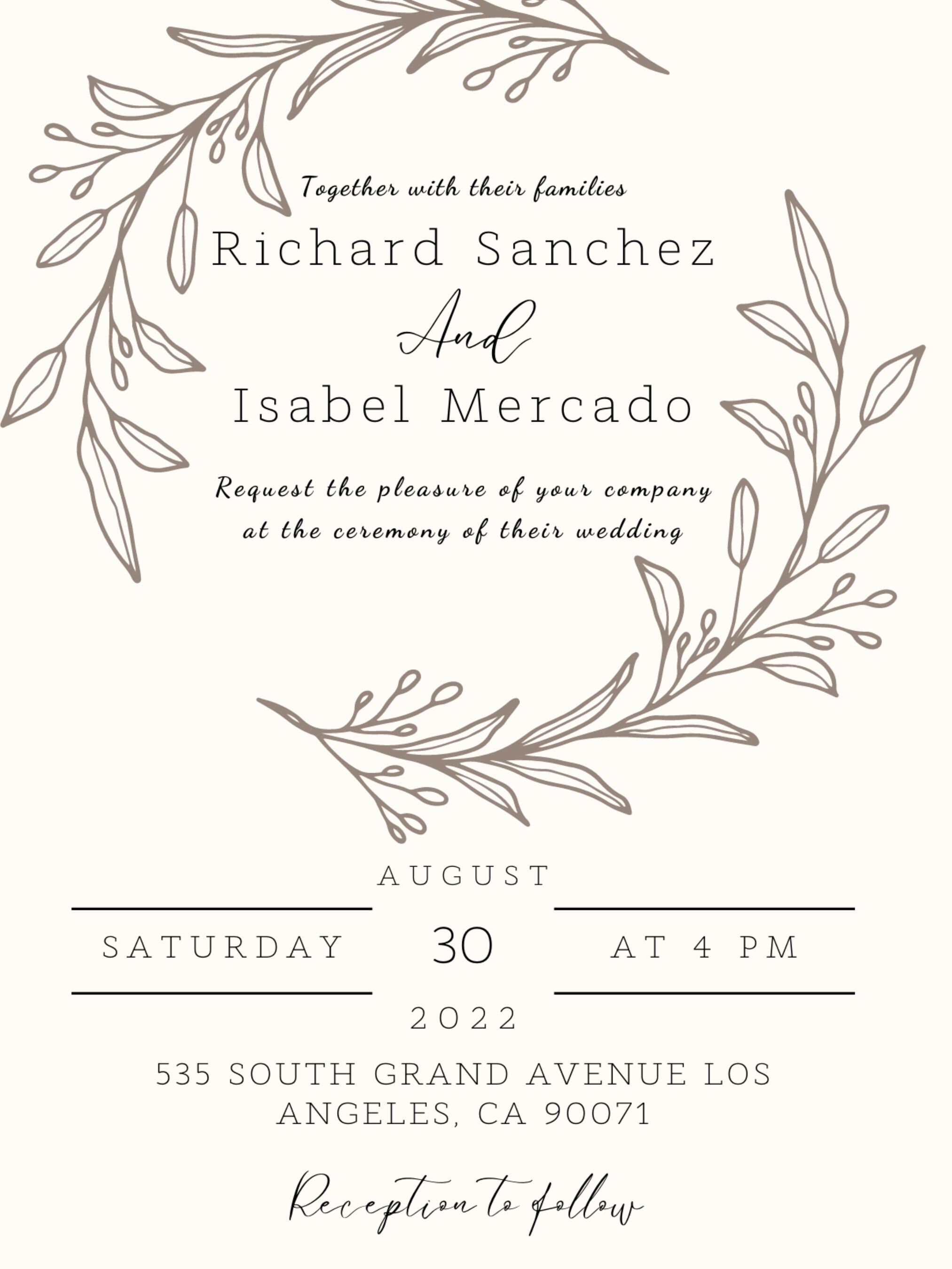 Iris Floral Wreath Wedding Invitation Custom, Simple Modern Sketched ...