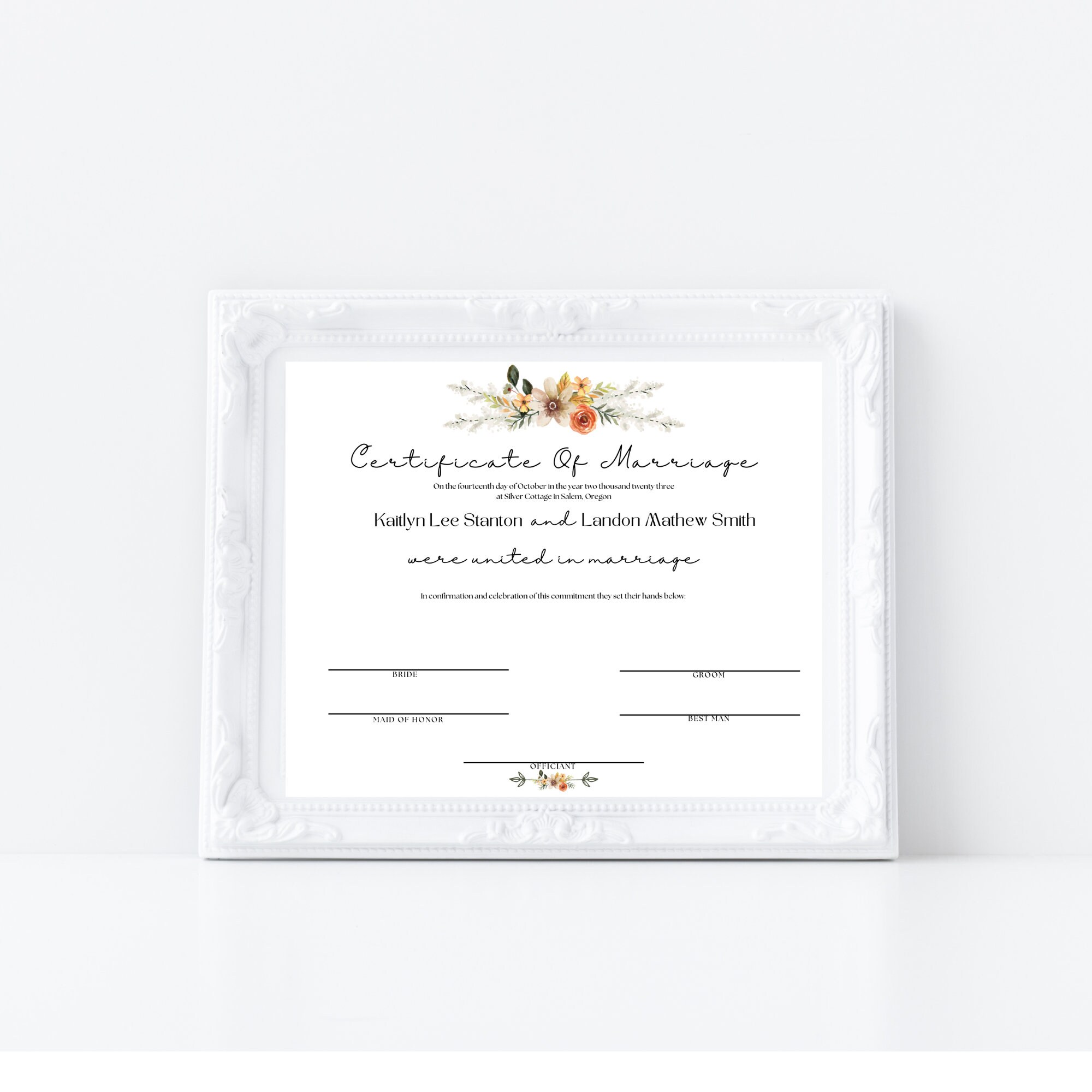 Editable Marriage Certificate Template, Printable Marriage Certificate ...
