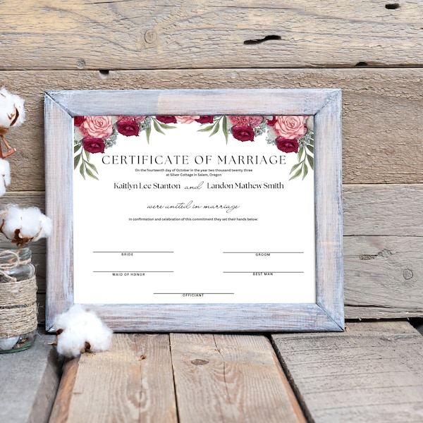 Decorative Marriage Certificate Template - Etsy